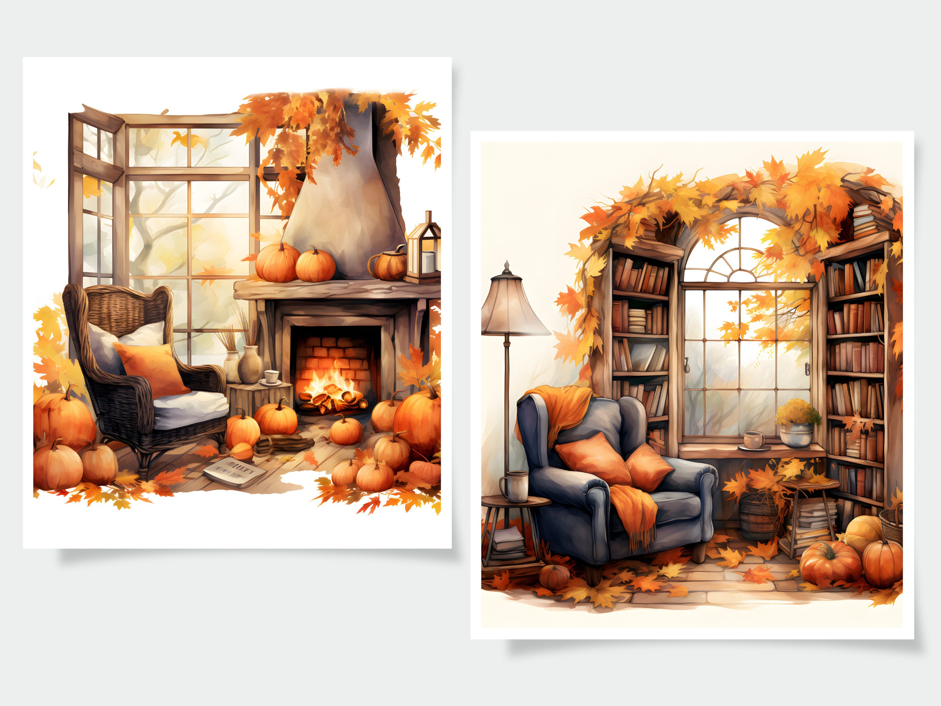 Autumn Reading Nook Clipart Fall Window View Cozy Fireplace Books Home ...