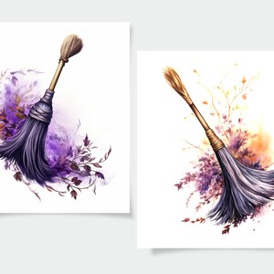 Watercolor Magic Broom Halloween Clipart Spooky Season Witch Mystic ...