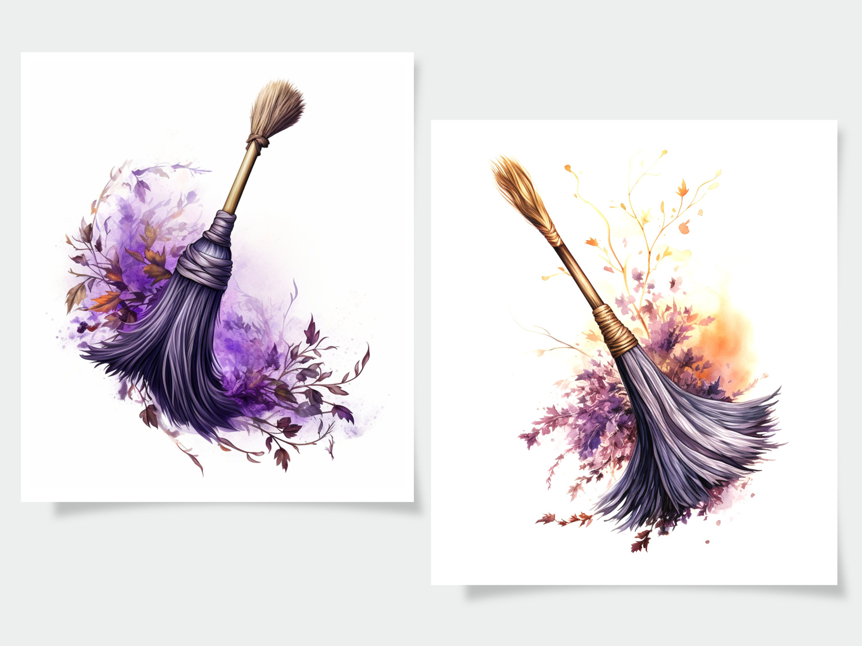 Watercolor Magic Broom Halloween Clipart Spooky Season Witch Mystic ...