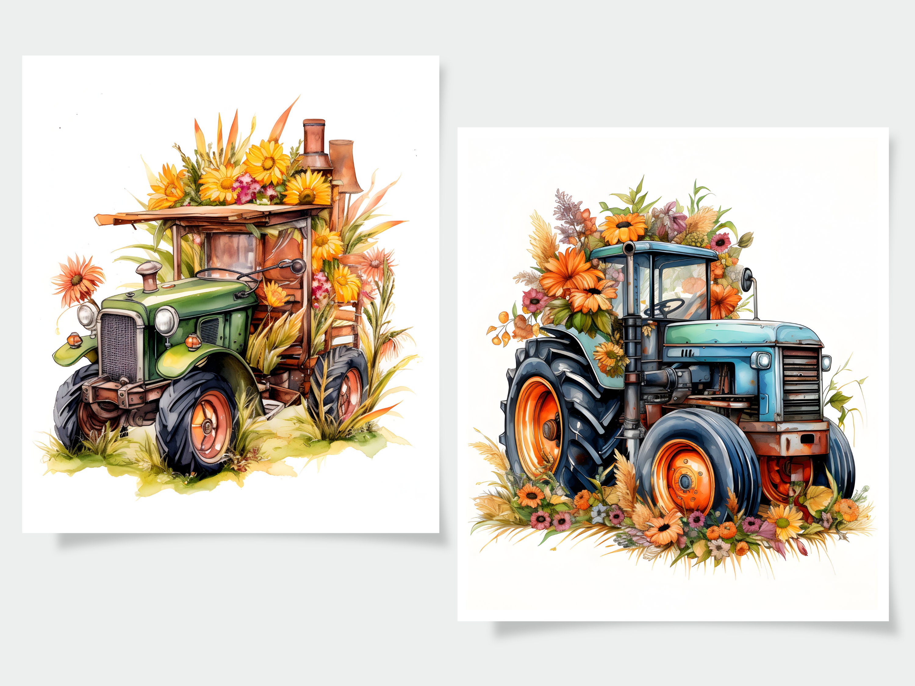 Fall Tractor Clipart John Deere Inspired Bulldozer Excavator Farm Leaf ...