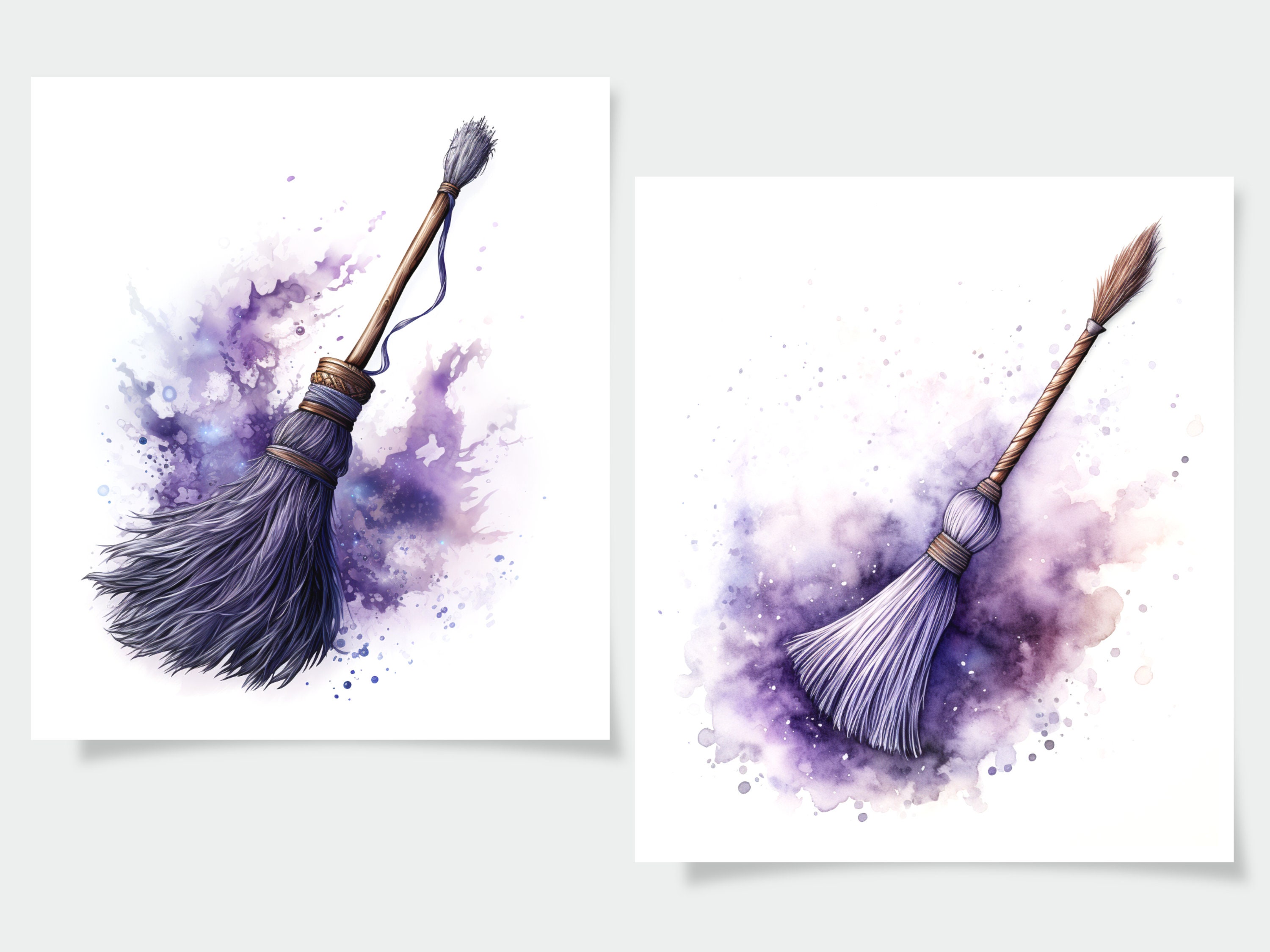 Watercolor Magic Broom Halloween Clipart Spooky Season Witch Mystic ...