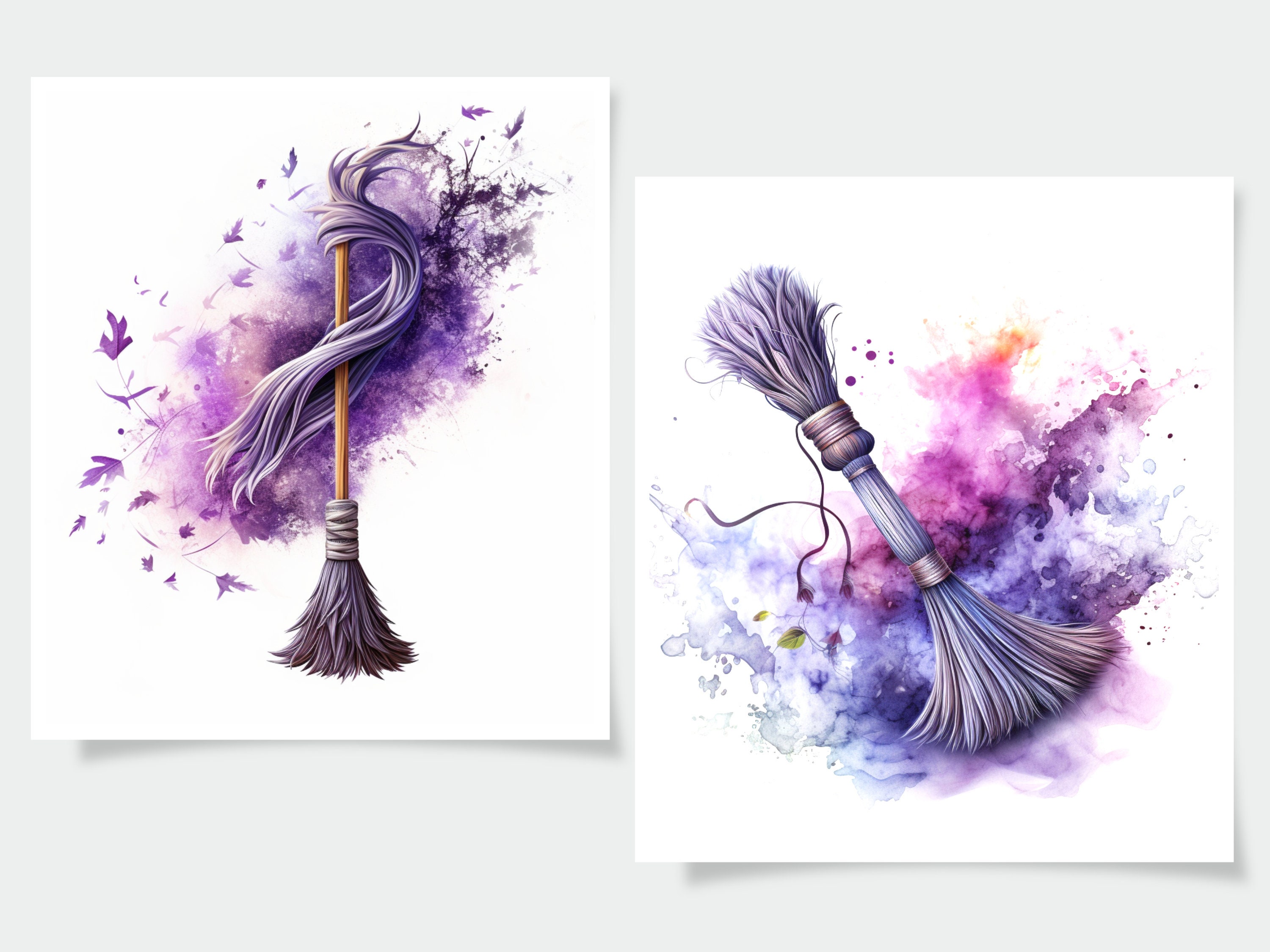 Watercolor Magic Broom Halloween Clipart Spooky Season Witch Mystic ...