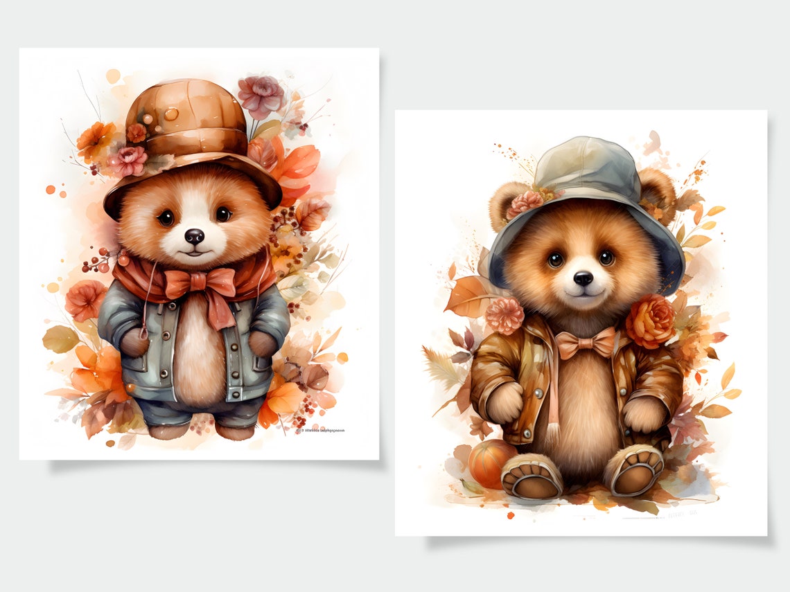 Autumn Teddy Bear Clipart Fall Teddy Cozy Sweater Hat Tea Cup Cute ...