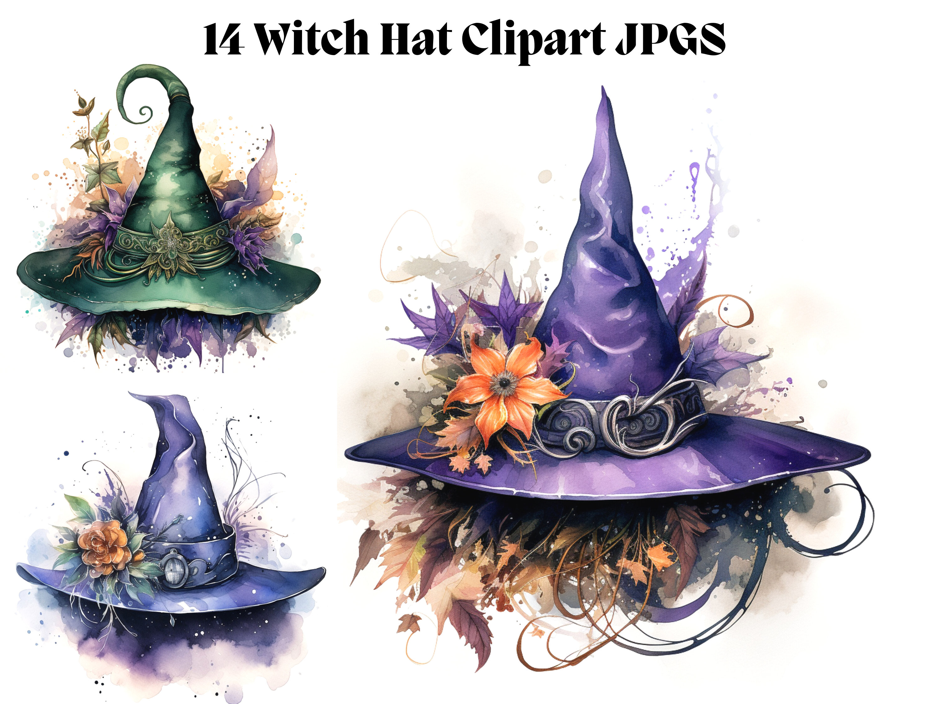 Watercolor Witch Hat Clipart Halloween Spooky Season Fall Witch ...