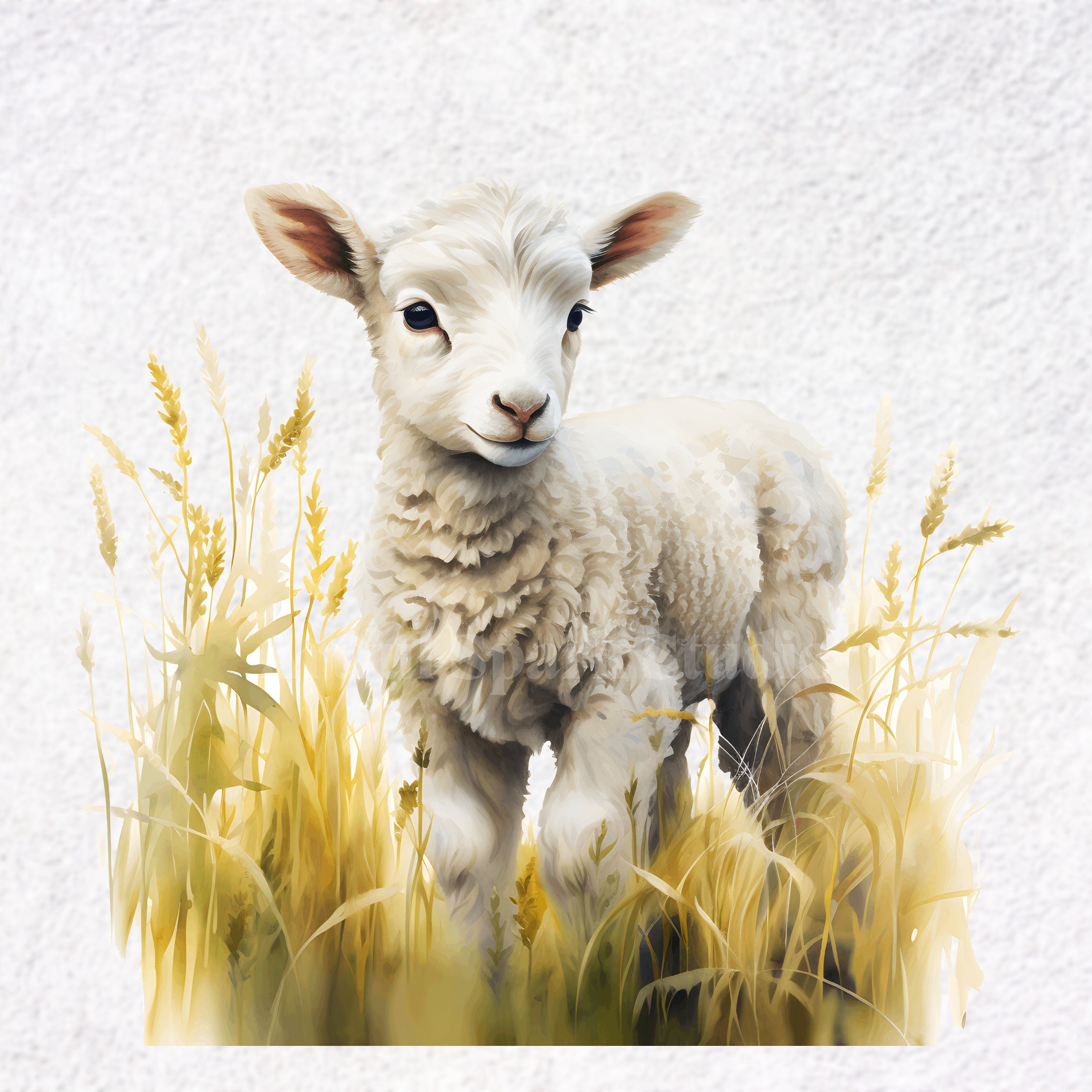 Lamb Clipart PNG Cute Baby Wool Sheep in a Grass Field Adorable Animal Aesthetics Nature Decor ...