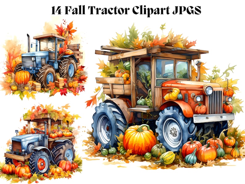 Fall Tractor Clipart John Deere Inspired Bulldozer Excavator Farm Leaf ...