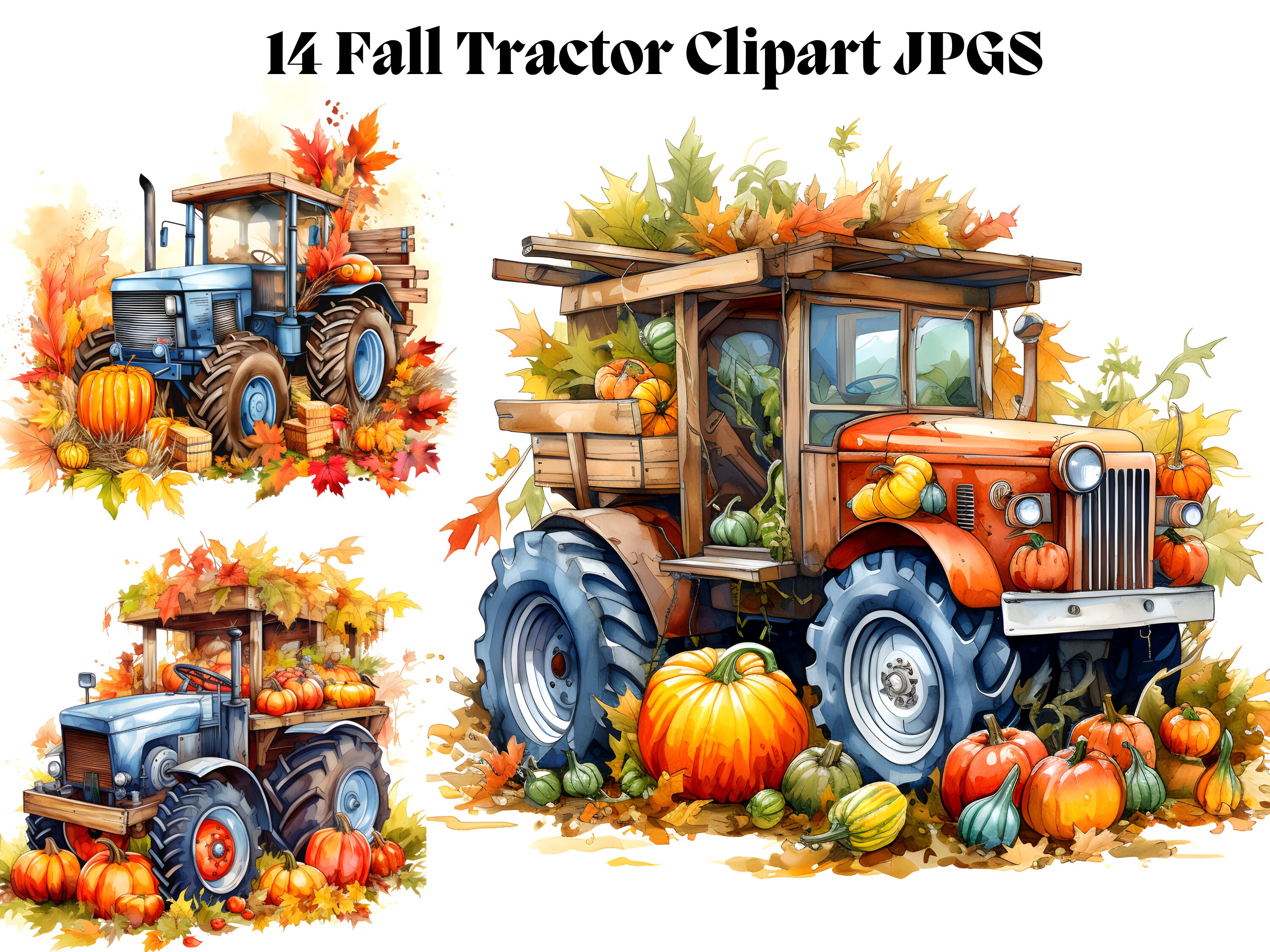Fall Tractor Clipart John Deere Inspired Bulldozer Excavator Farm Leaf ...