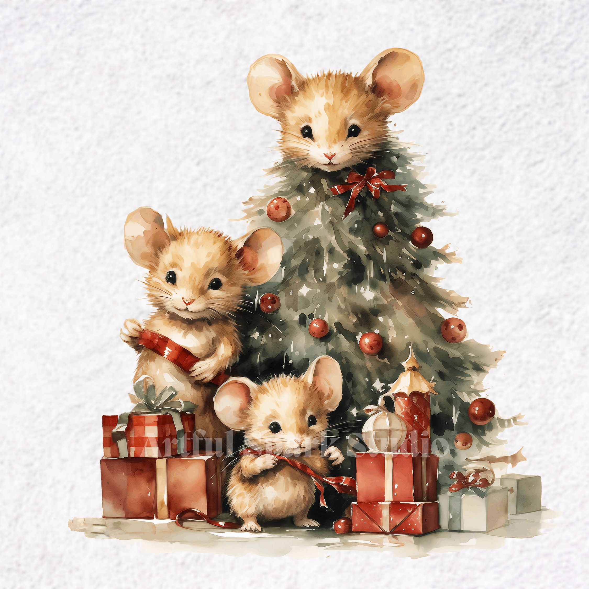 Christmas Mice Clipart PNG Graphic Cute Playful Mice Christmas Tree ...
