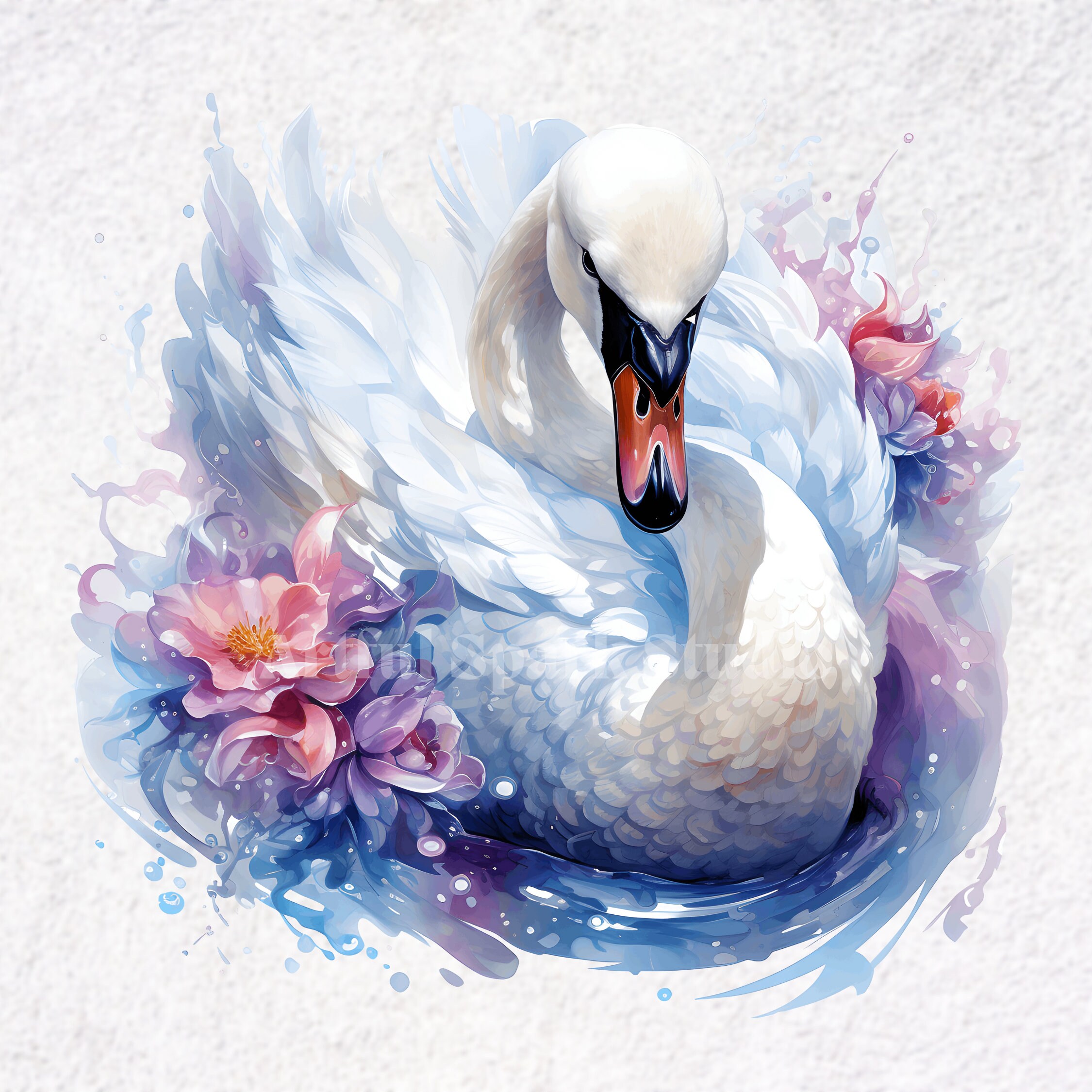 Watercolor Swan Clipart PNG Enchanting Dreamy Beautiful Swan Flower ...