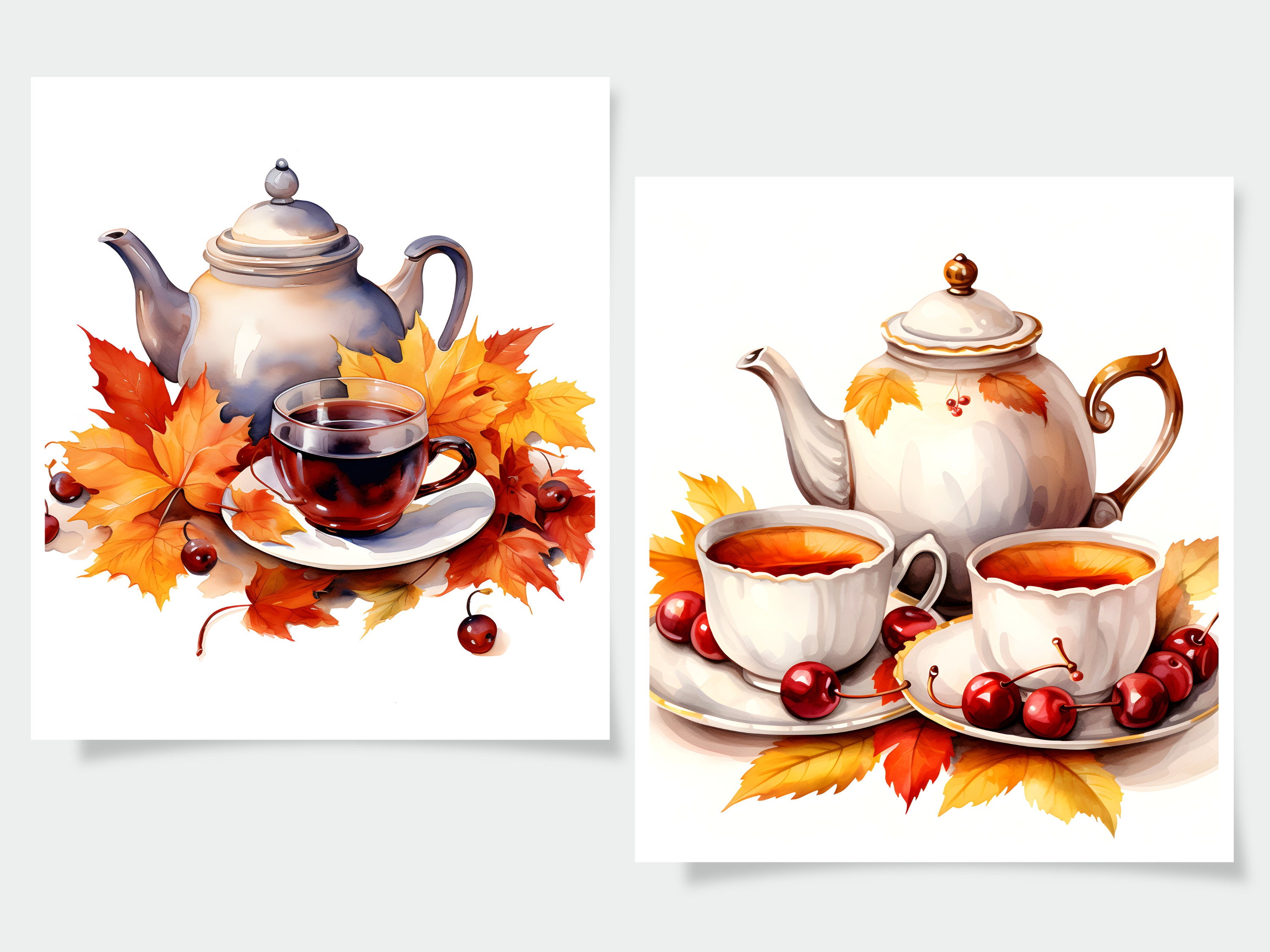 Autumn Tea Clipart Fall Cozy Tea Pot Cup Thanksgiving Tea Party ...