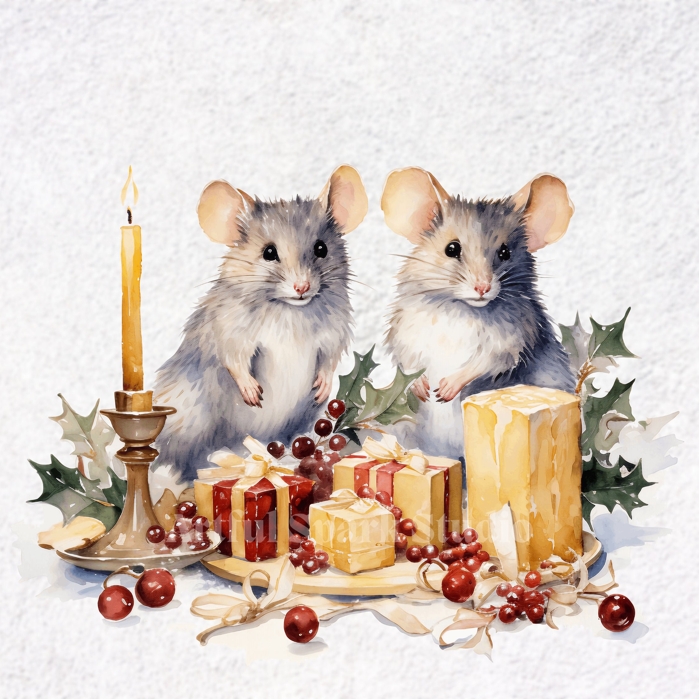 Mice Cheese Feast Clipart PNG Festive Mice Celebrate Mouse Winter ...