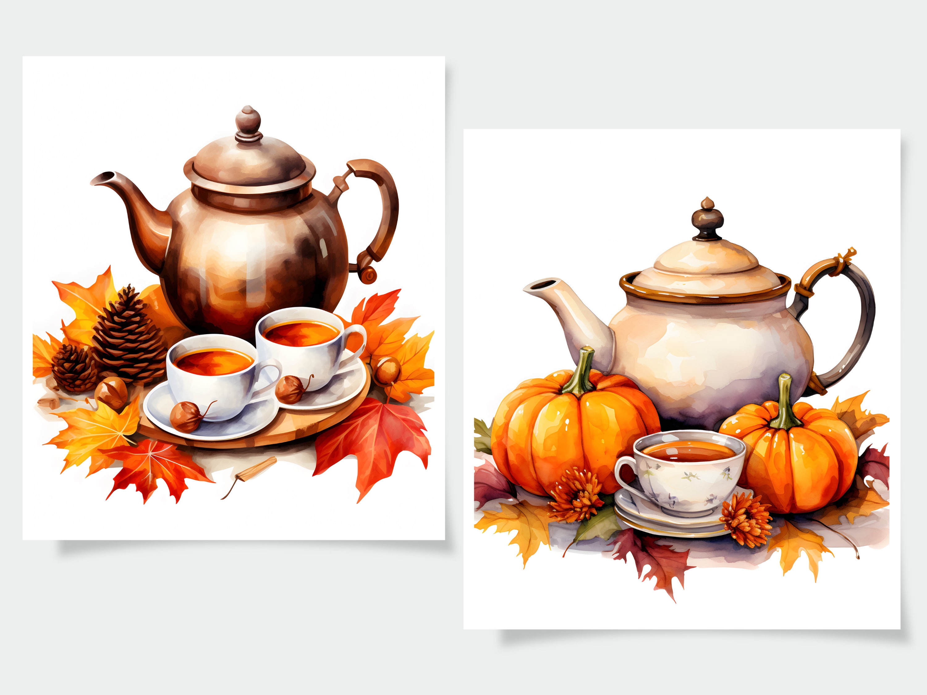 Autumn Tea Clipart Fall Cozy Tea Pot Cup Thanksgiving Tea Party ...