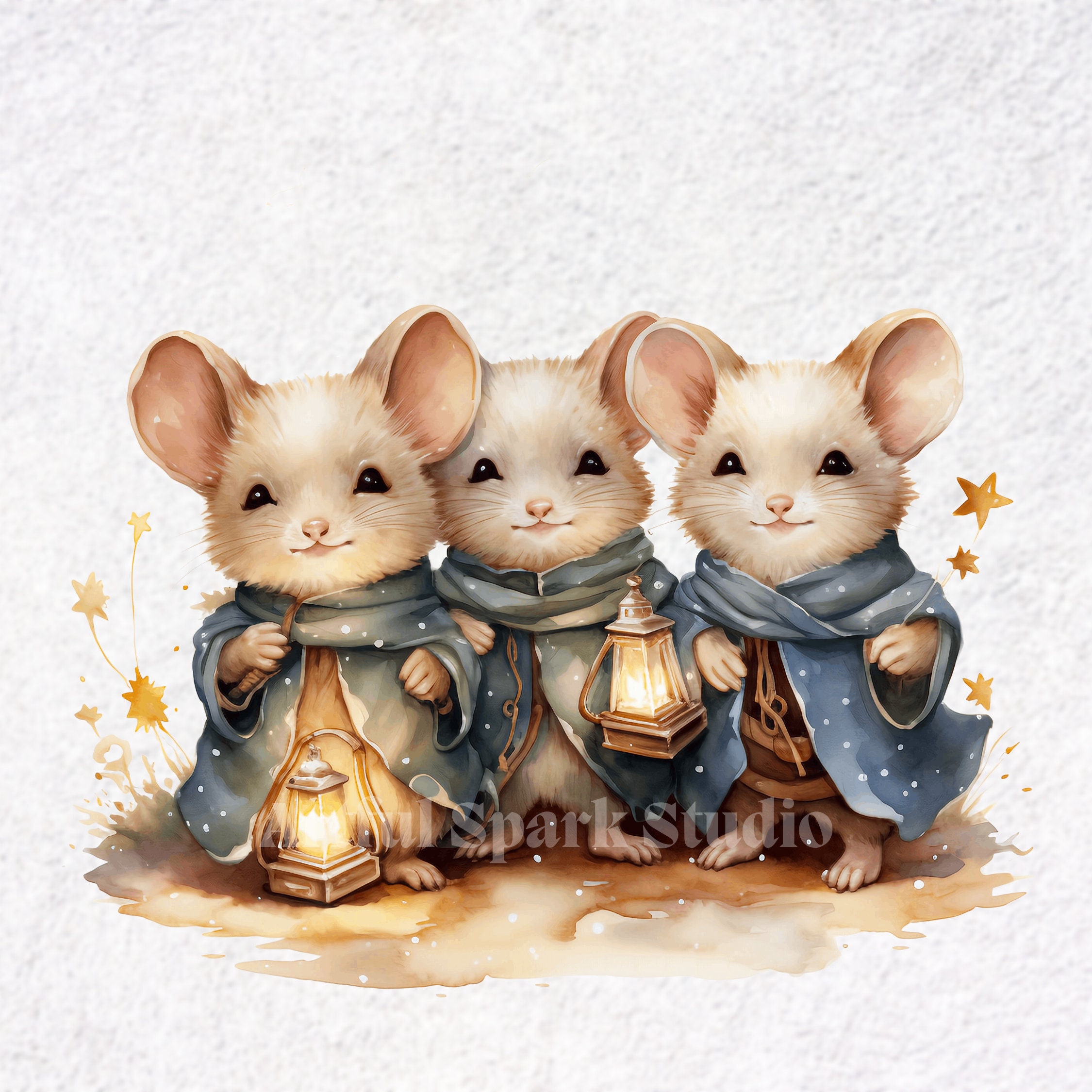 Wise Mice Clipart PNG Mice in Robes Starry Night Light Cute Mouse ...