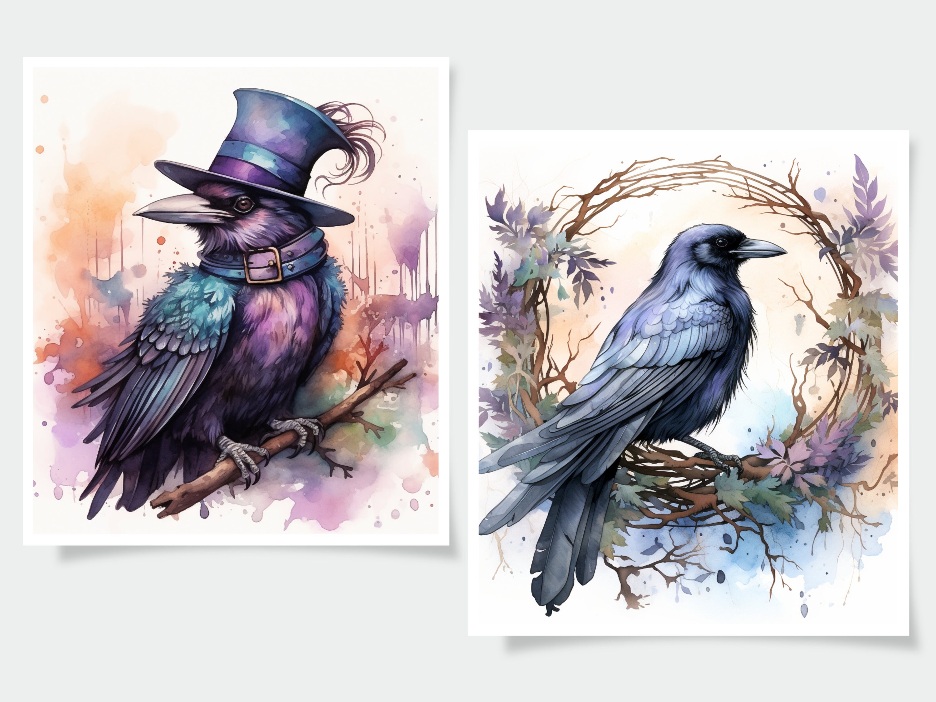 Watercolor Black Magical Crow Clipart Halloween Mysterious Crow Mystic ...