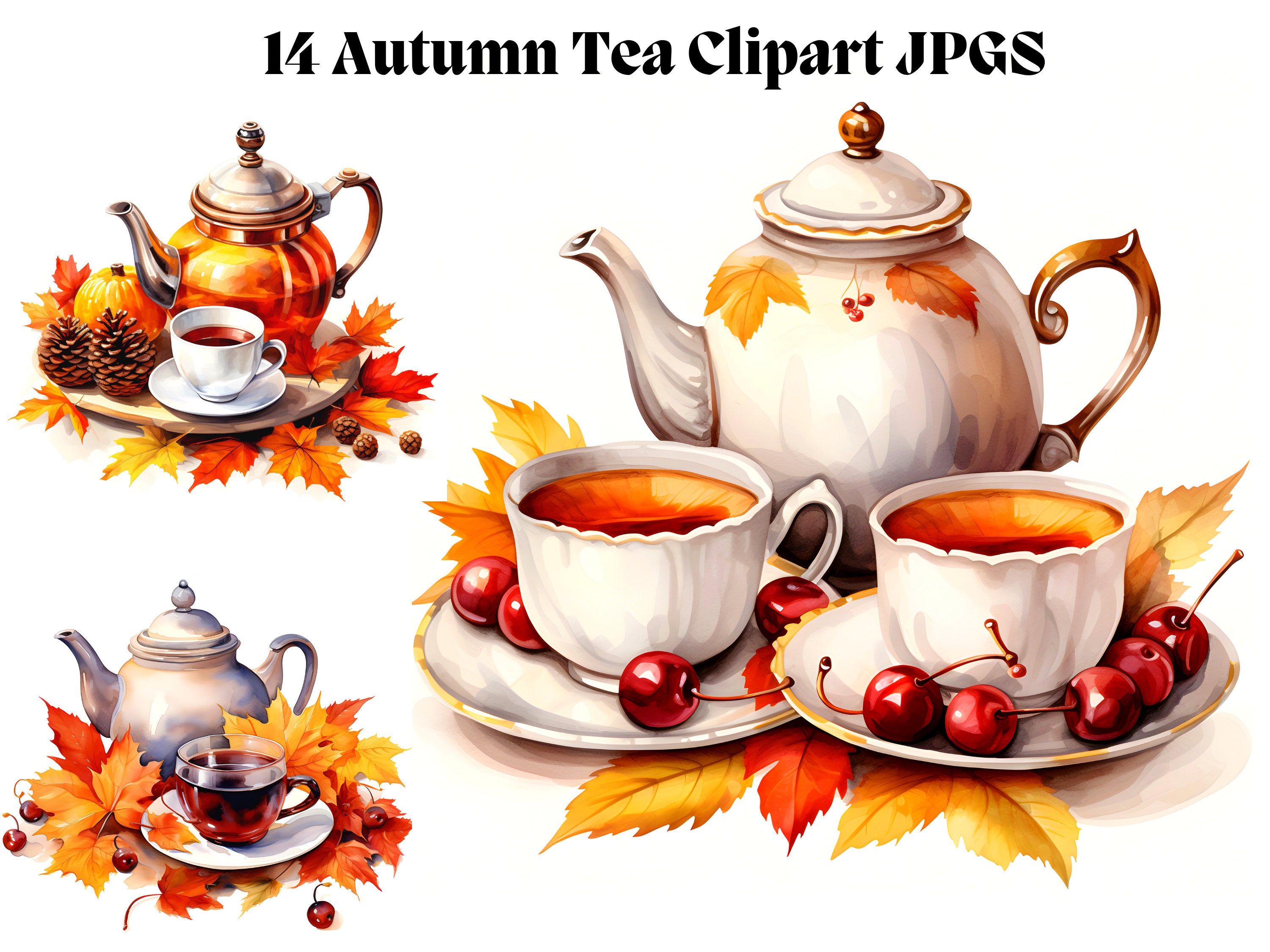 Autumn Tea Clipart Fall Cozy Tea Pot Cup Thanksgiving Tea Party ...