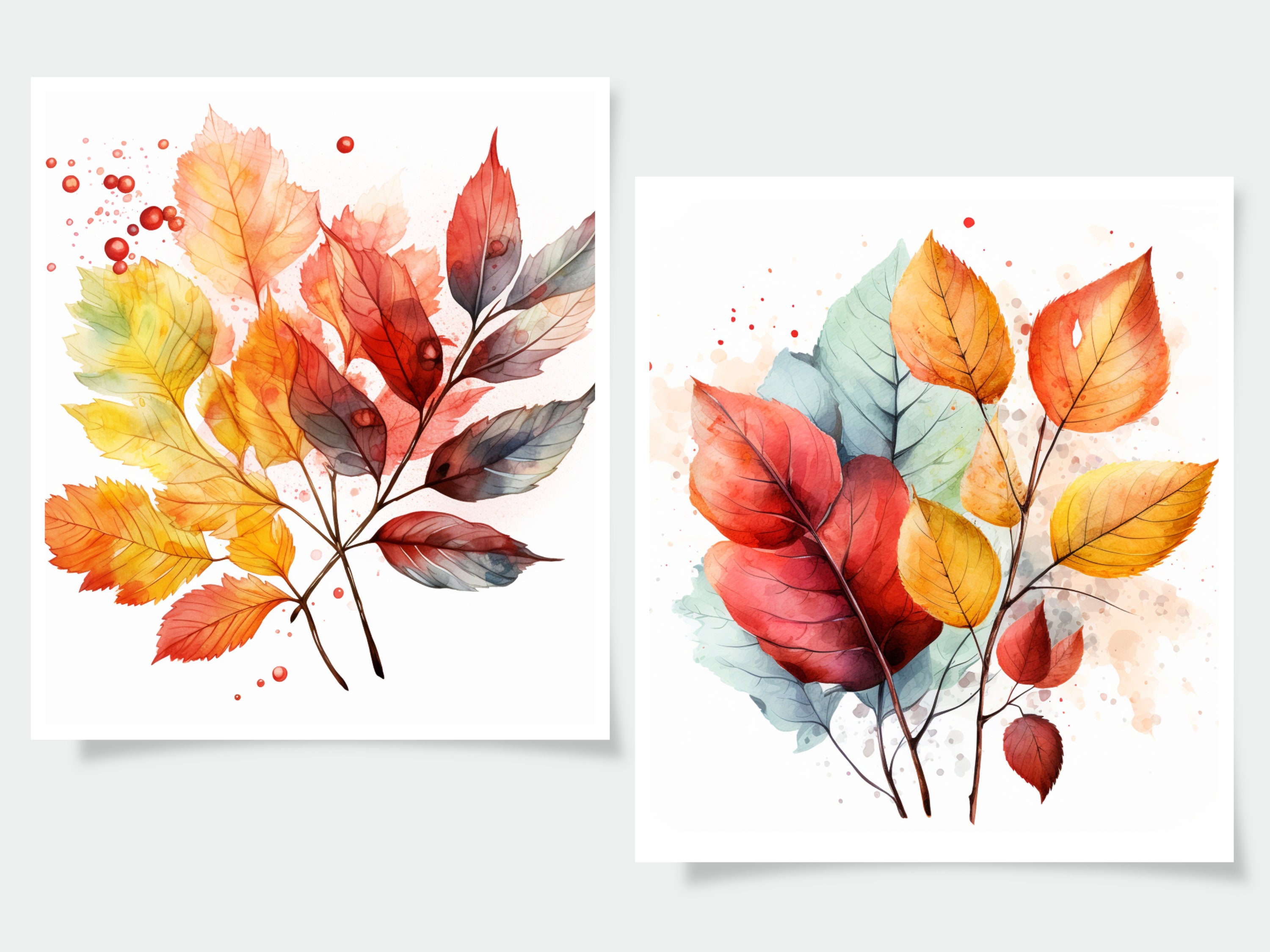 Watercolor Autumn Leaves Clipart 18 Jpgs Fall New Boho Minimalistic ...