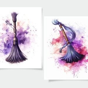 Watercolor Magic Broom Halloween Clipart Spooky Season Witch Mystic ...