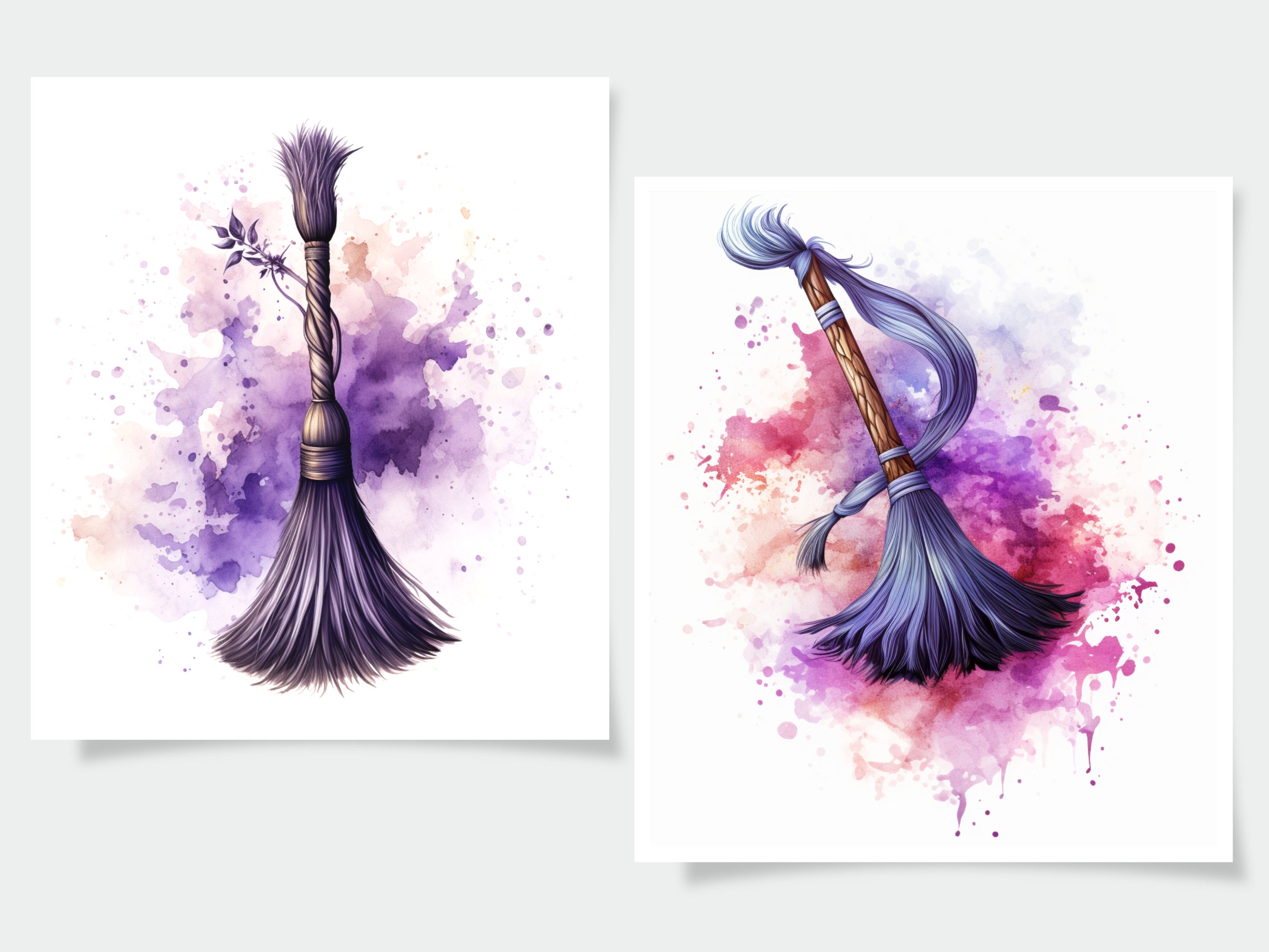 Watercolor Magic Broom Halloween Clipart Spooky Season Witch Mystic ...