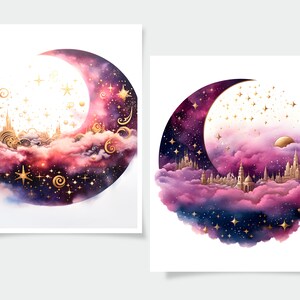 Celestial Clipart Dreamy Crescent Moon Stars Clouds Cute Boho Cosmic ...