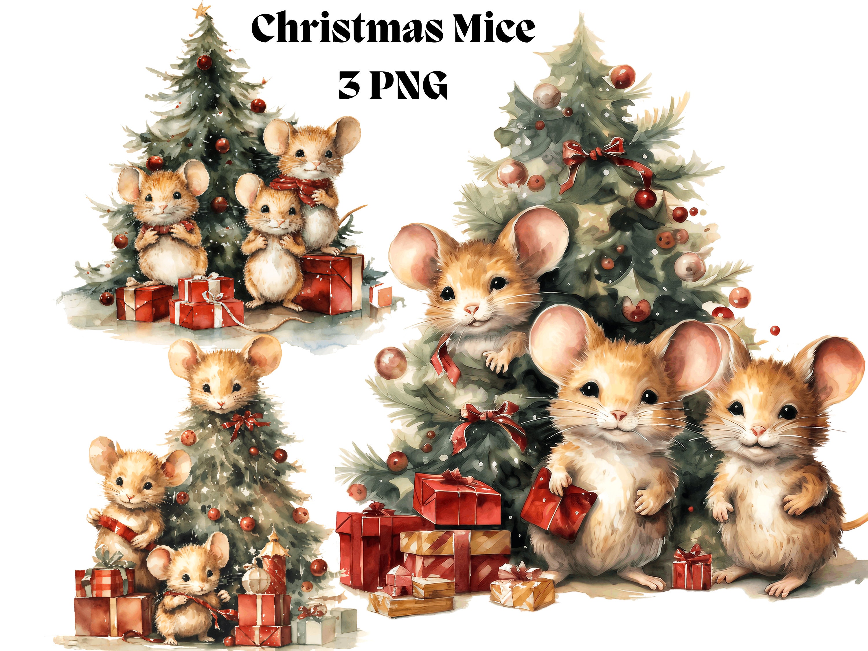 Christmas Mice Clipart PNG Graphic Cute Playful Mice Christmas Tree ...