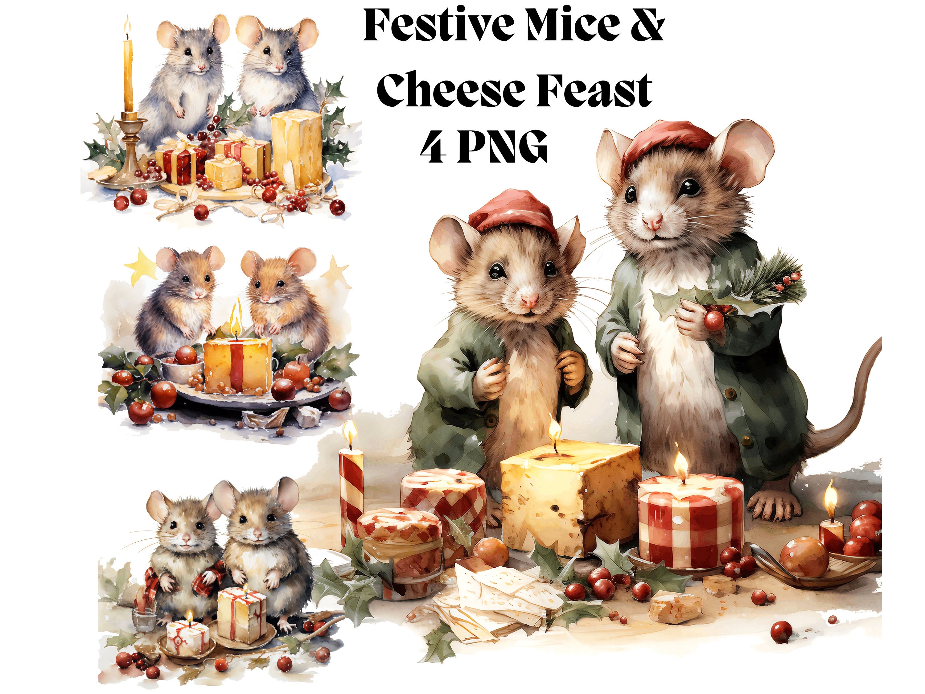 Mice Cheese Feast Clipart PNG Festive Mice Celebrate Mouse Winter ...