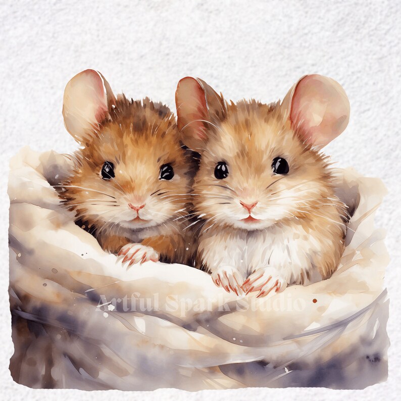 Cozy Mice Clipart PNG Graphic Cuddling in Warm Blanket Cute Mouse ...