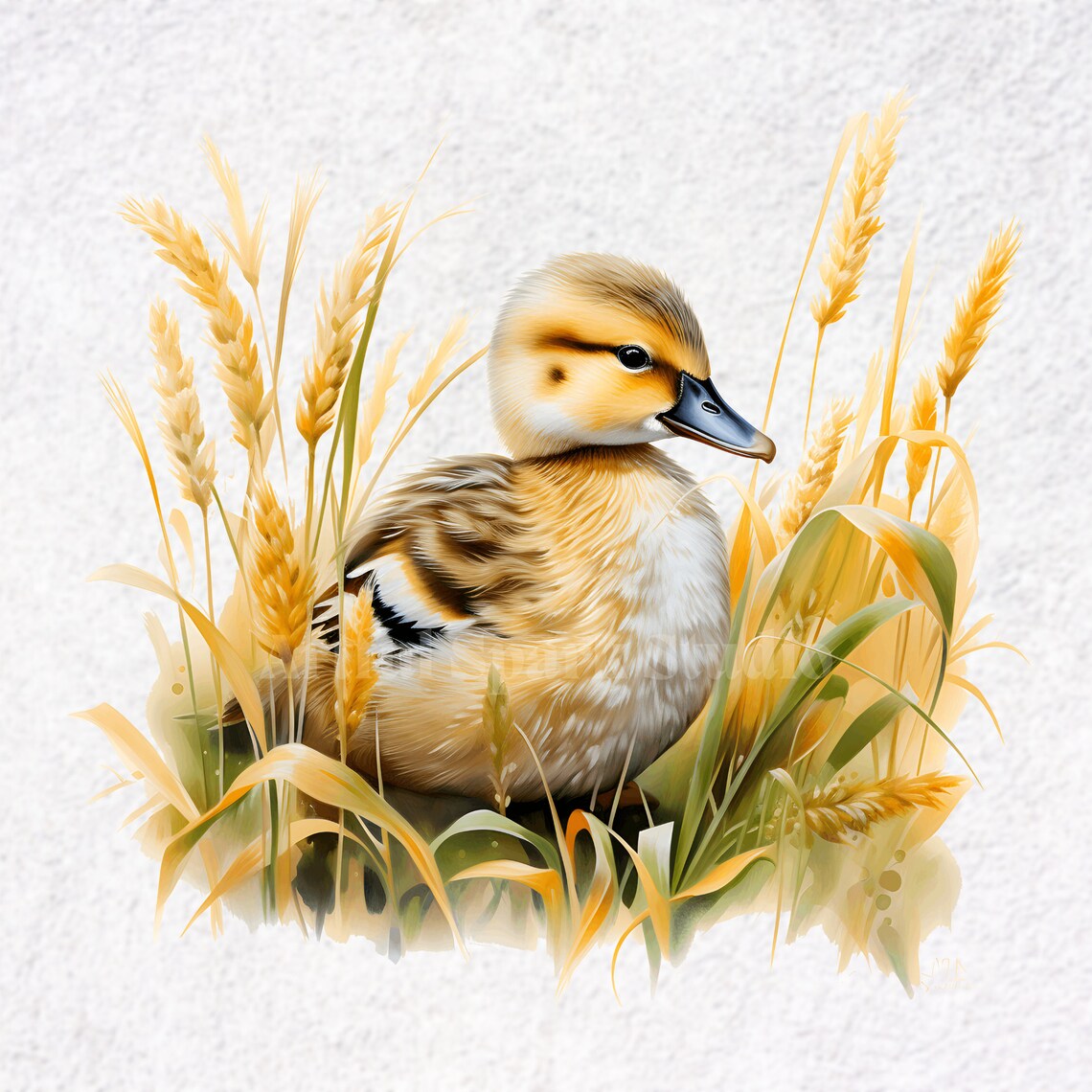 Duckling Clipart PNG Cute Yellow Duckling in Pond Ferns Cornstalk Bird ...