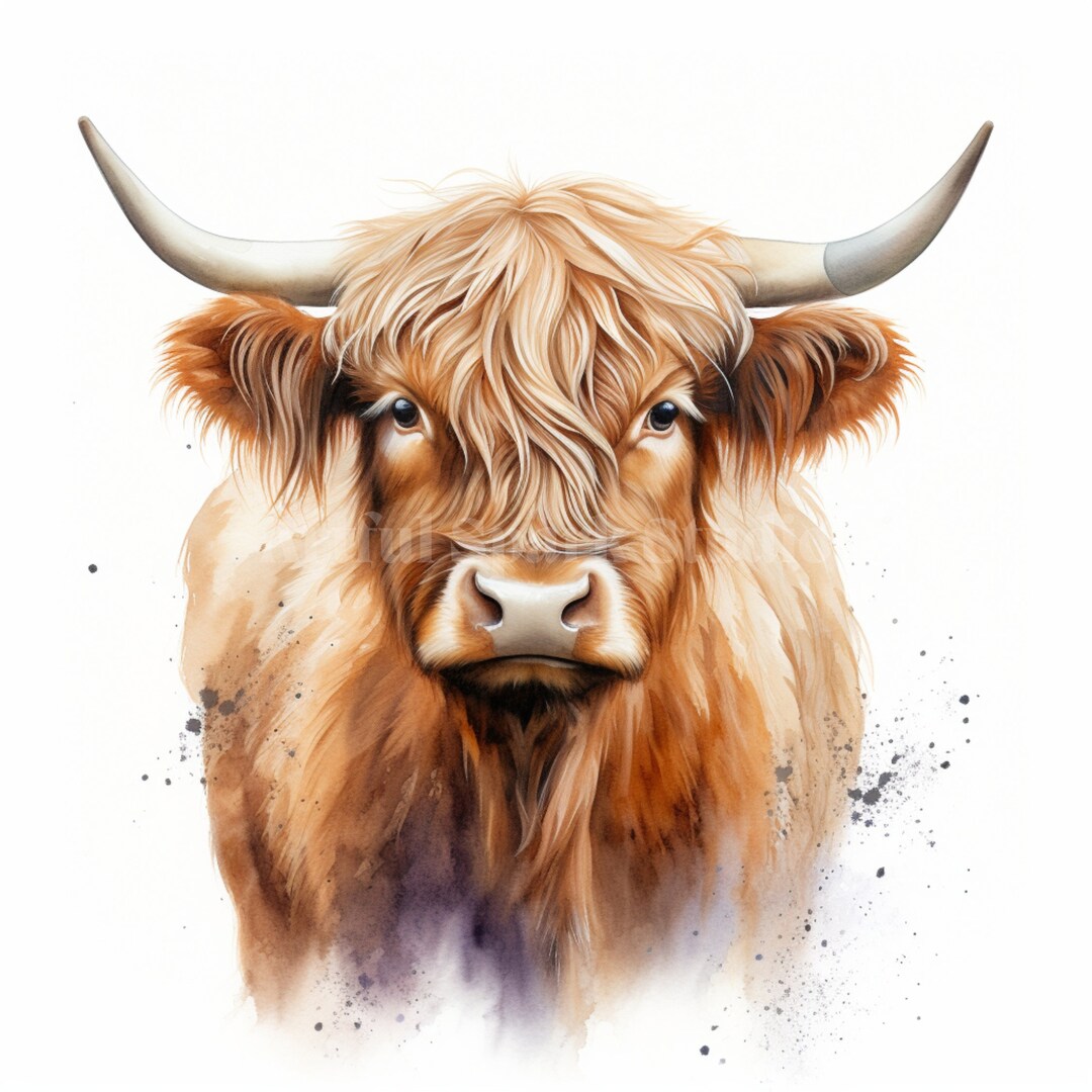 Watercolor Highland Cow Clipart - 12 High Quality Jpgs Digital Download ...