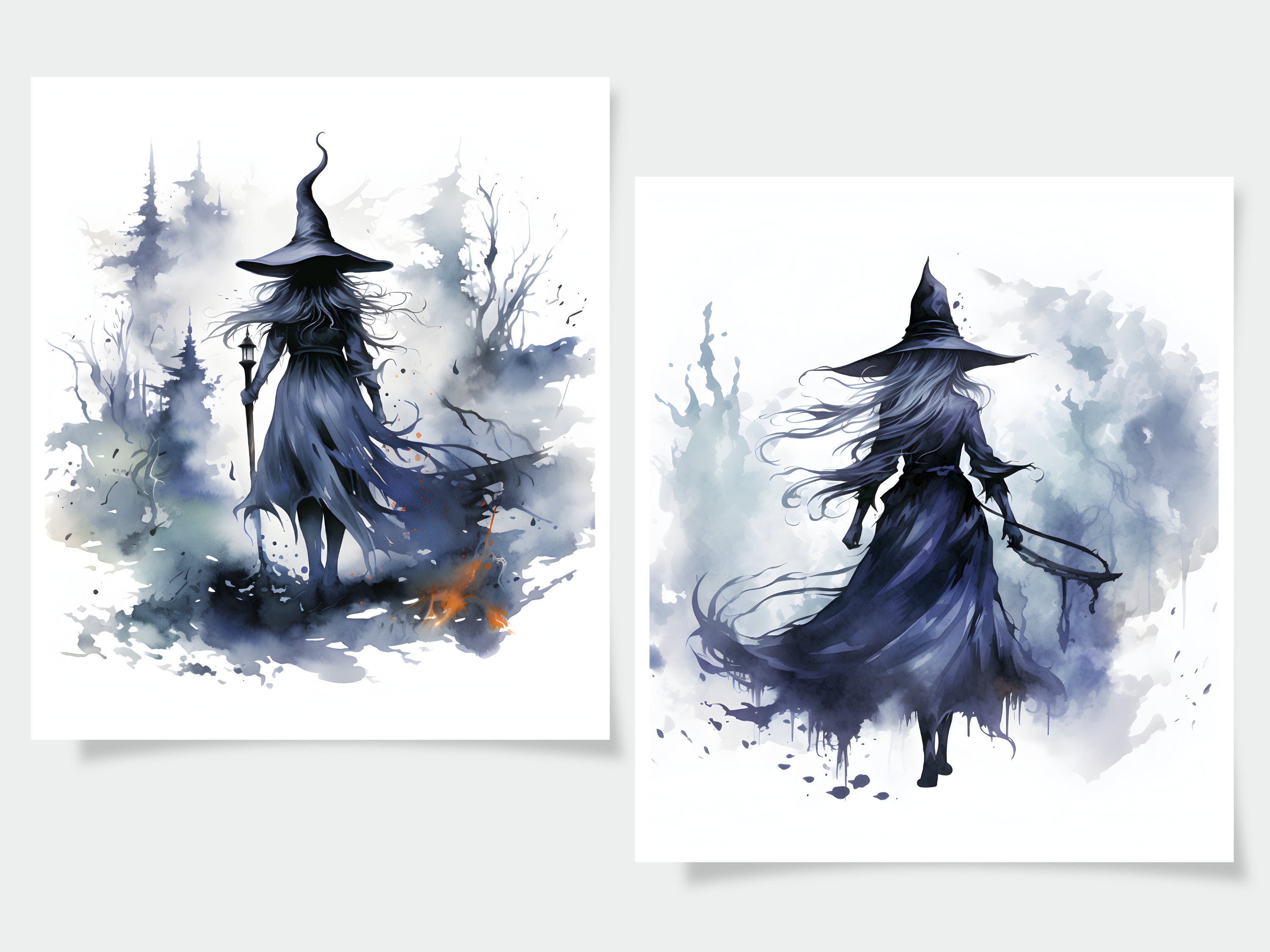 Watercolor Witch Clipart Smoky Shadow Dark Fantasy Witchy Aesthetics ...