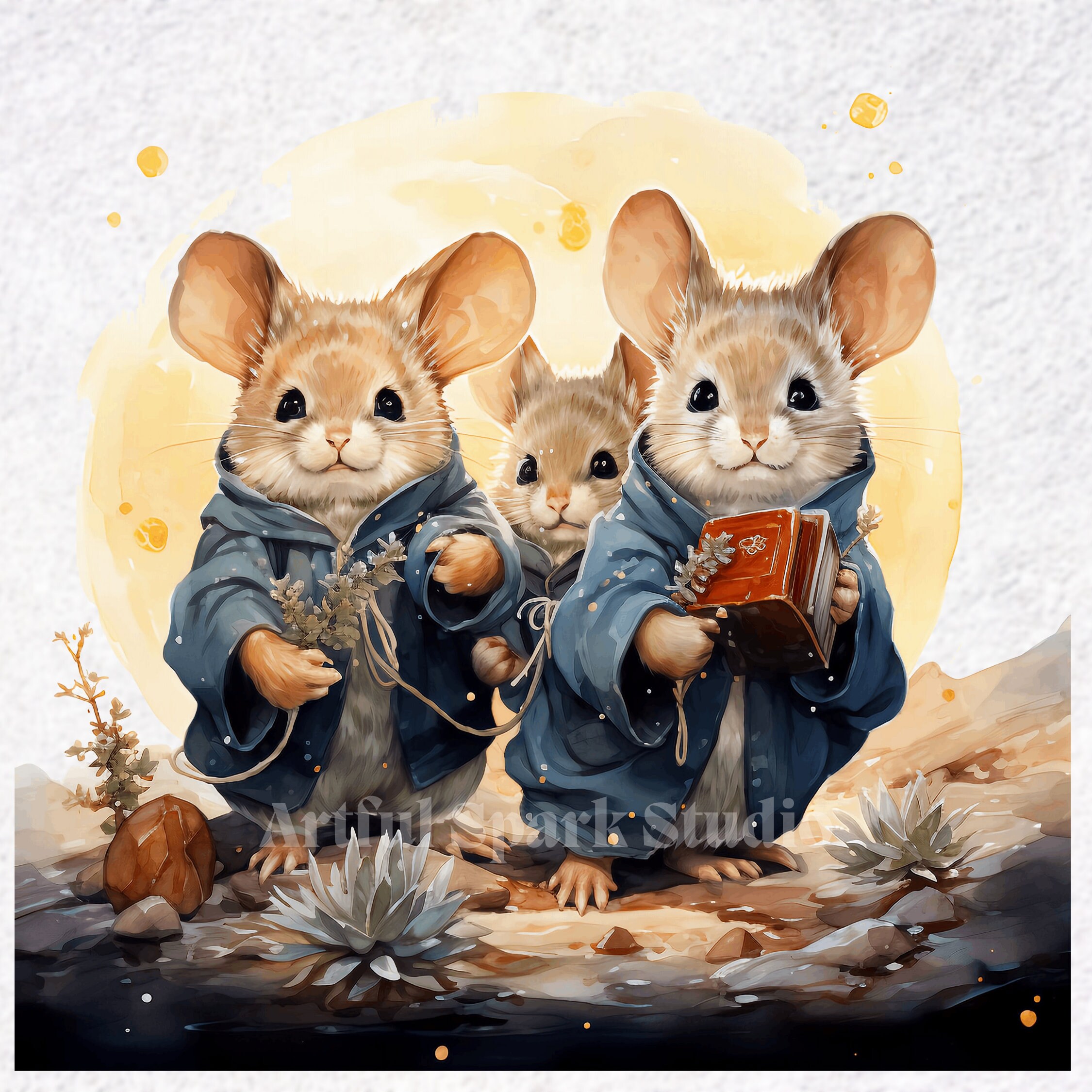 Wise Mice Clipart PNG Mice in Robes Starry Night Light Cute Mouse ...
