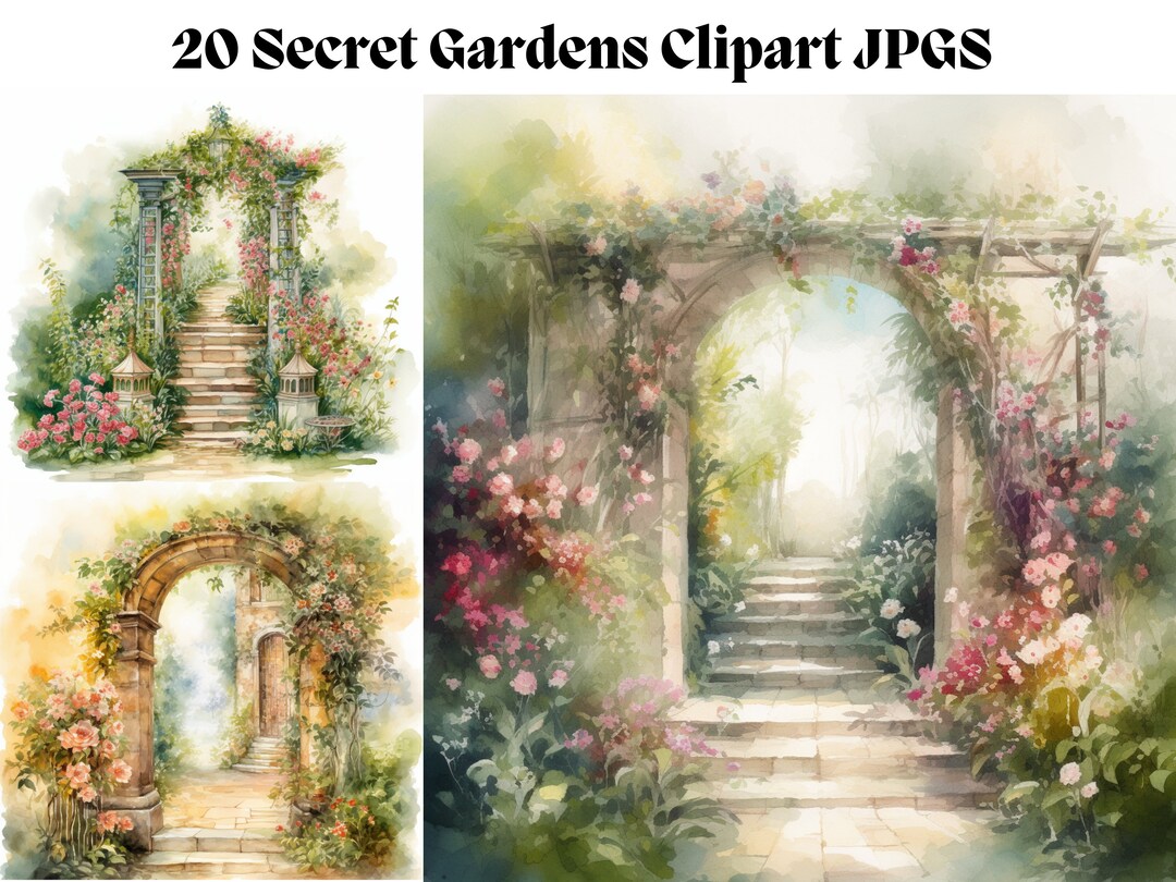 Watercolor Secret Garden Clipart - 20 High Quality Jpgs - Journal Book ...