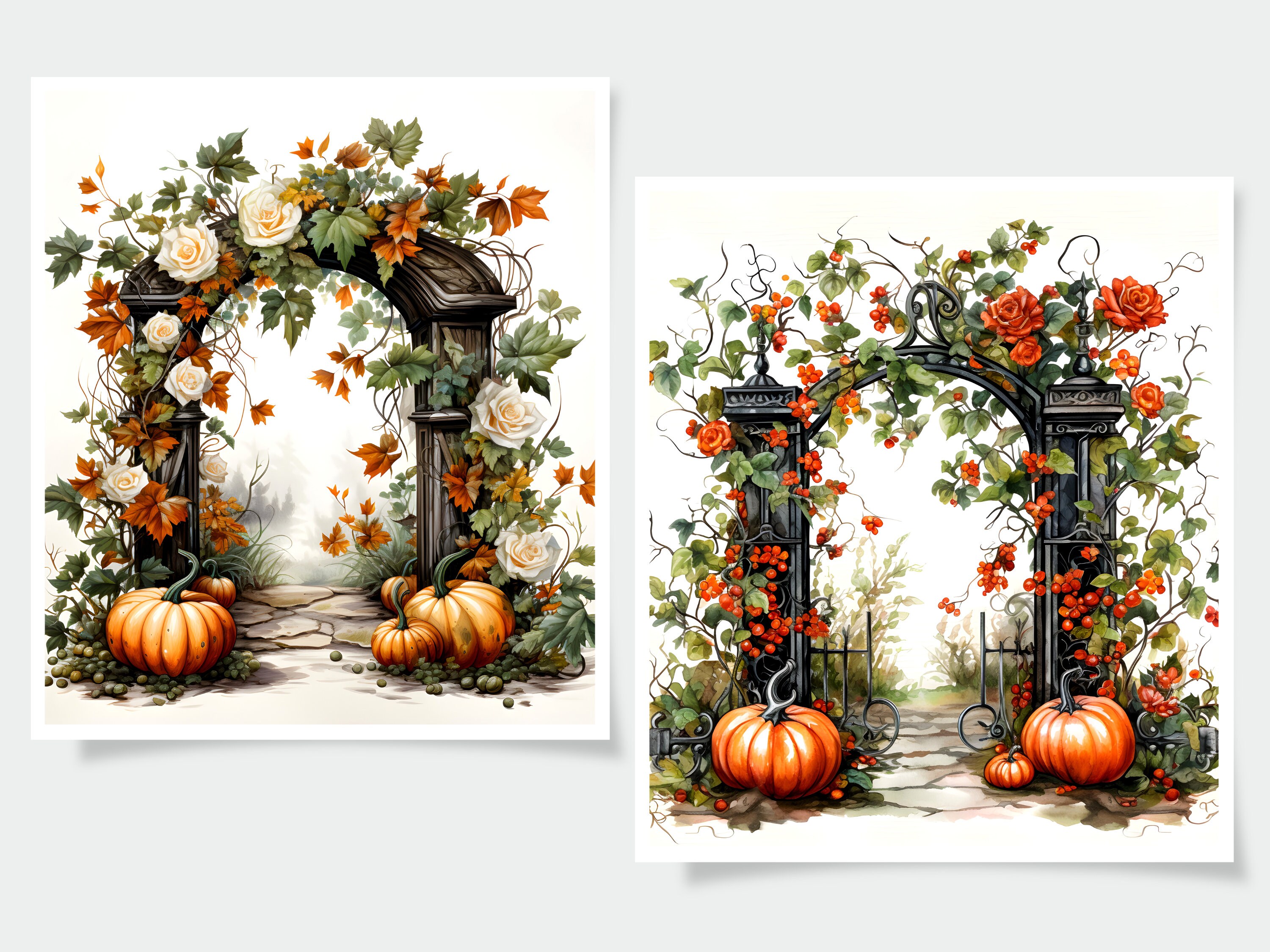 Pumpkin Gate Clipart Fall Secret Garden Arch Autumn Leaves - Etsy