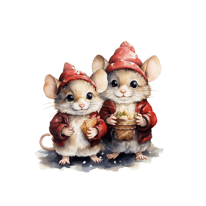 Christmas Mice Clipart PNG Cute Mice in Red Clothes Mouse - Etsy