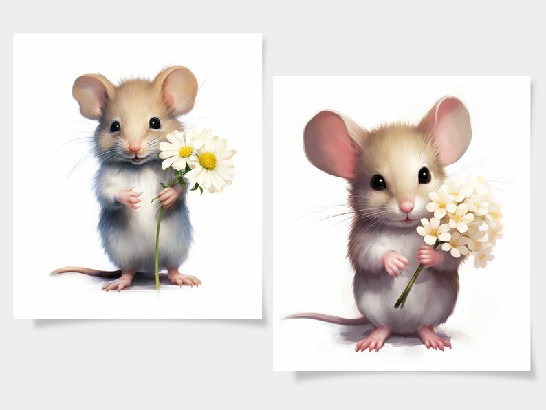 Cute Mouse and Flower Clipart - 14 High Quality Jpgs - Journal Book ...
