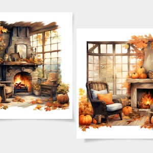 Autumn Reading Nook Clipart Fall Window View Cozy Fireplace Books Home ...
