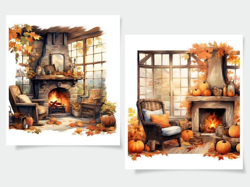 Autumn Reading Nook Clipart Fall Window View Cozy Fireplace Books Home ...