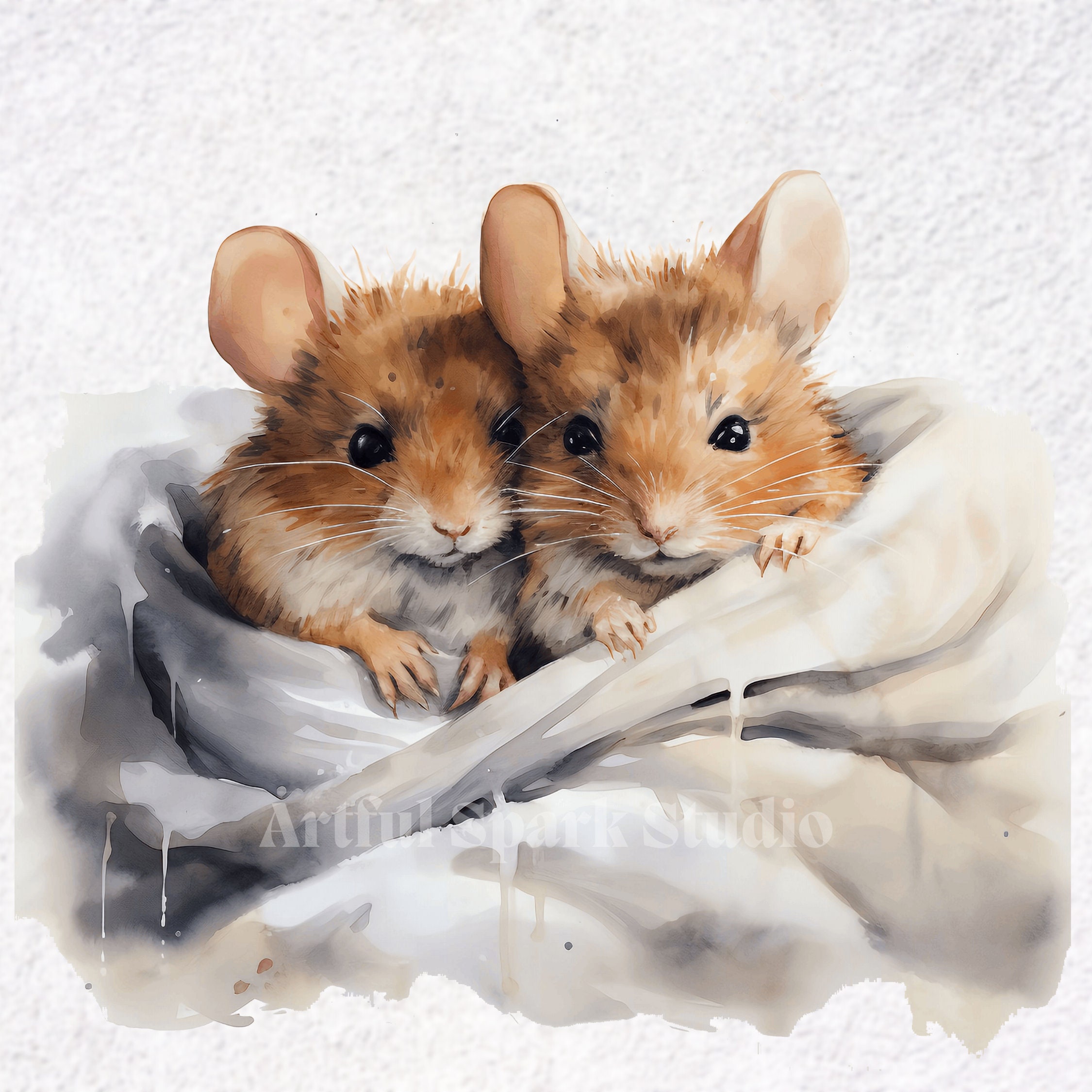 Cozy Mice Clipart PNG Graphic Cuddling in Warm Blanket Cute Mouse ...