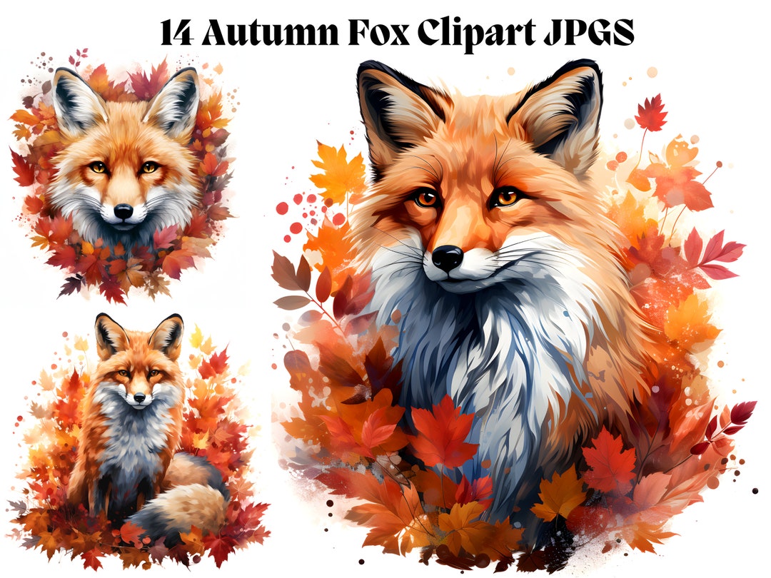 Autumn Fox Clipart Fall Leaves Wreath Autumn Cute Woodland Animal ...