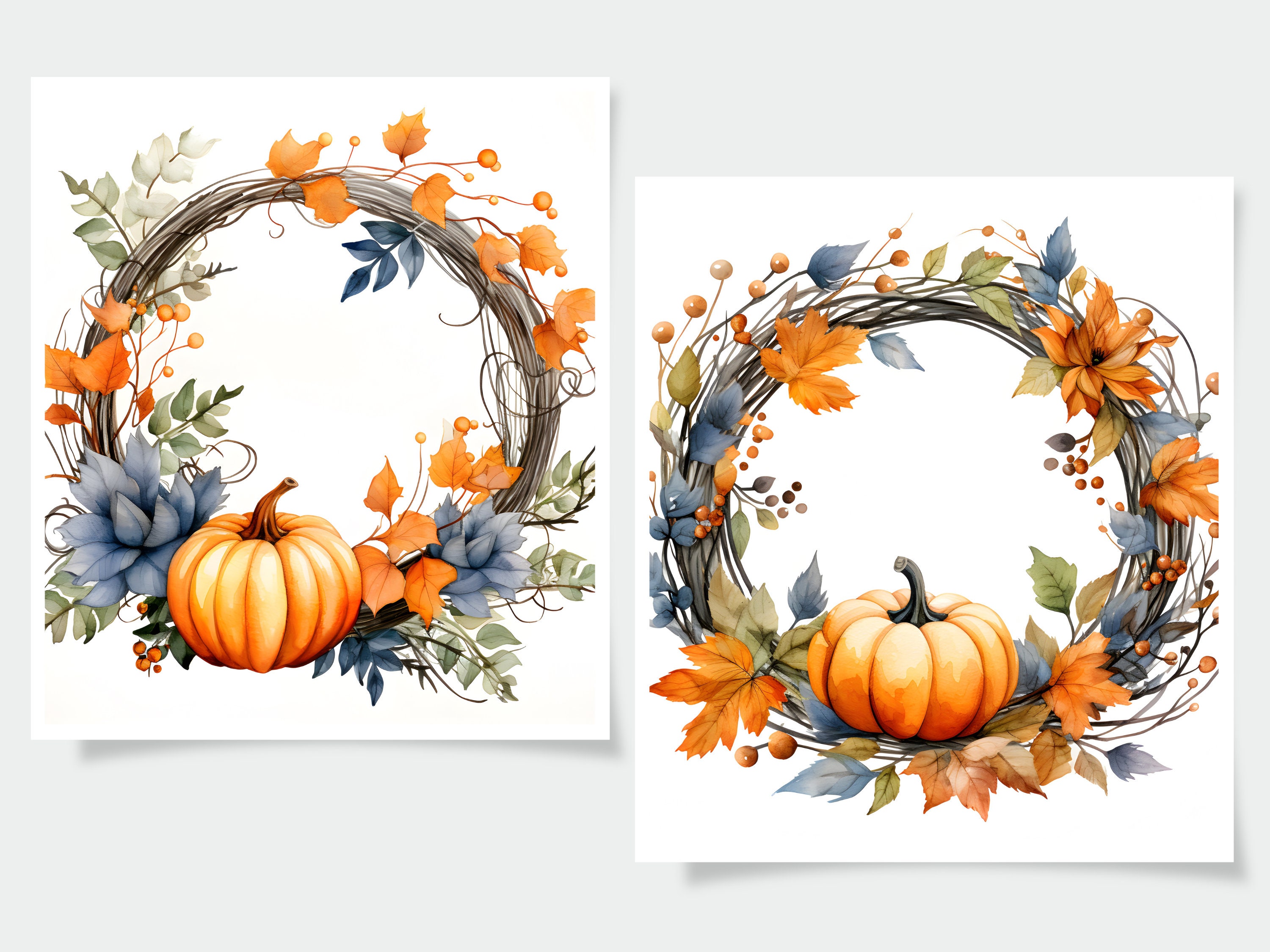 Pumpkin Wreath Clipart Autumn Leaves Fall New Boho Aesthetics ...