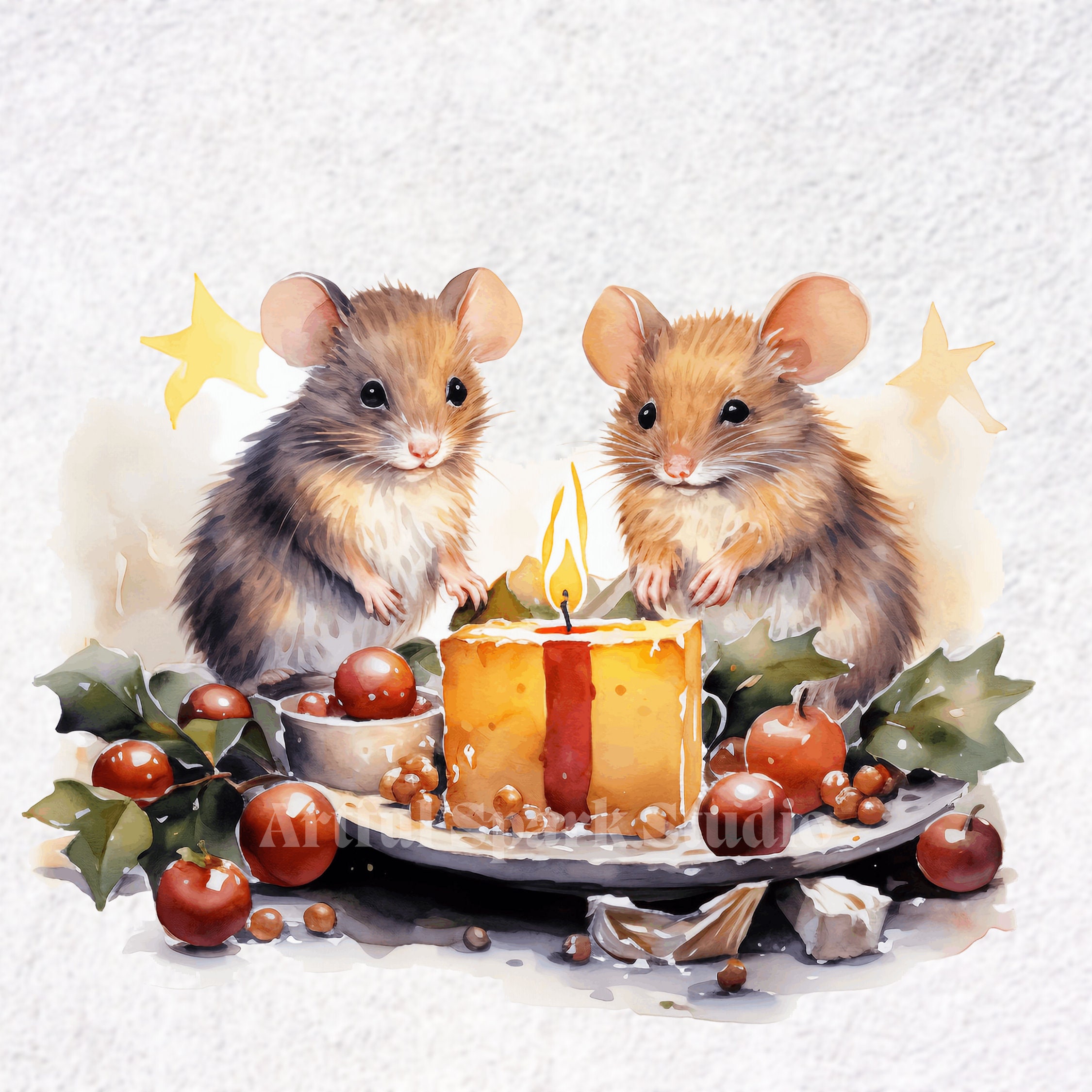 Mice Cheese Feast Clipart PNG Festive Mice Celebrate Mouse Winter ...