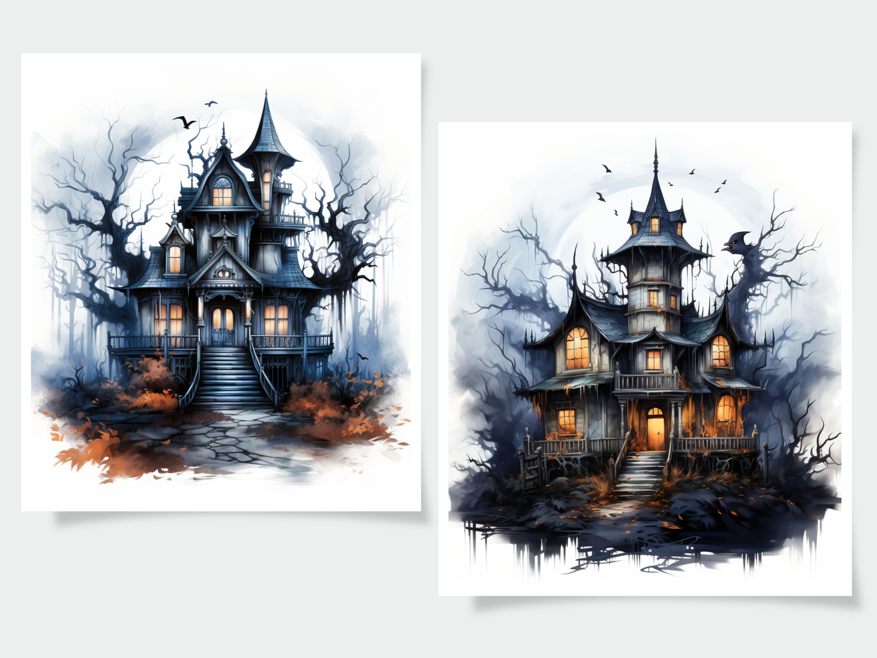 Watercolor Haunted House Clipart Spooky Season Halloween Aesthetics ...