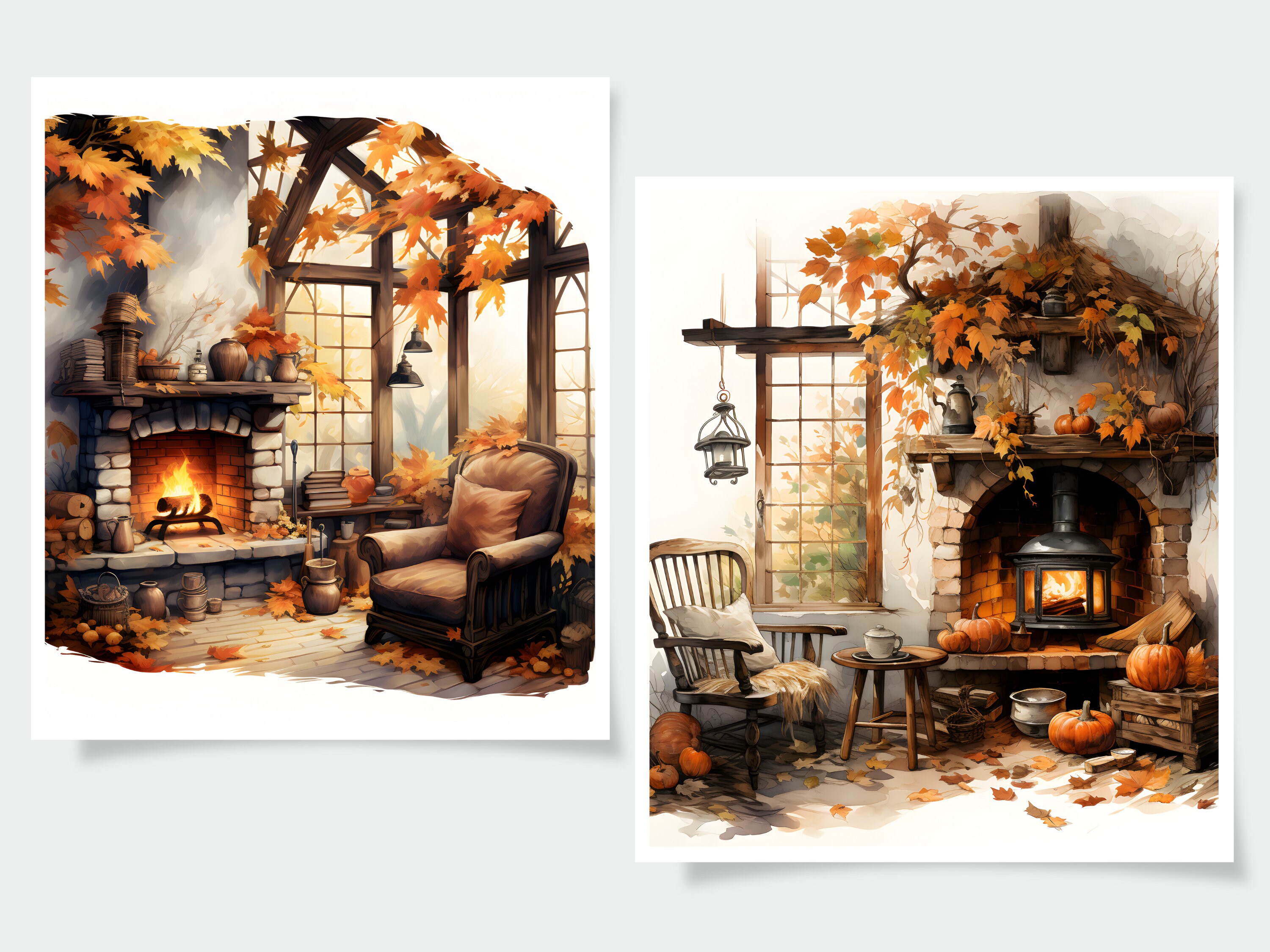 Autumn Reading Nook Clipart Fall Window View Cozy Fireplace Books Home ...