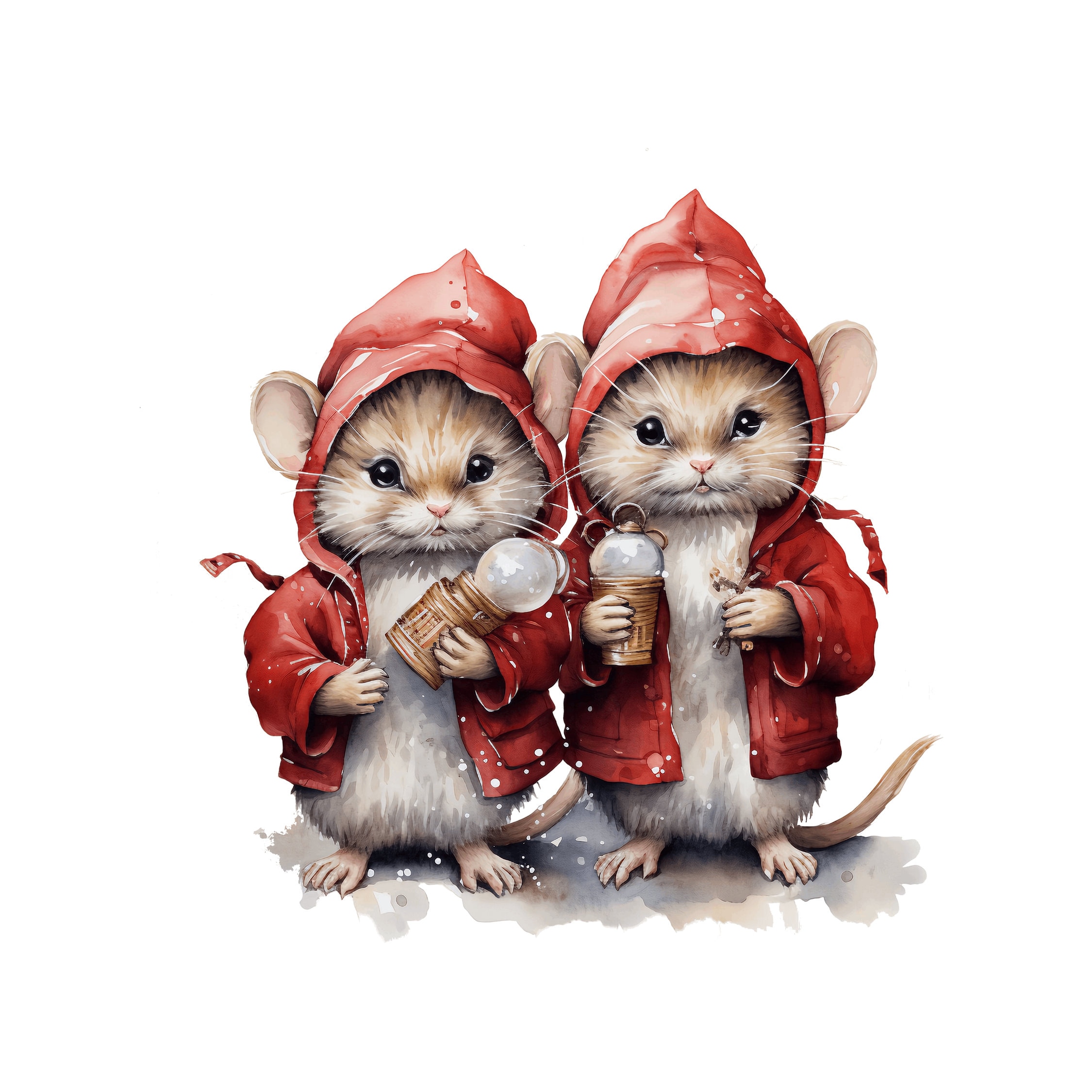 Christmas Mice Clipart PNG Cute Mice in Red Clothes Mouse - Etsy