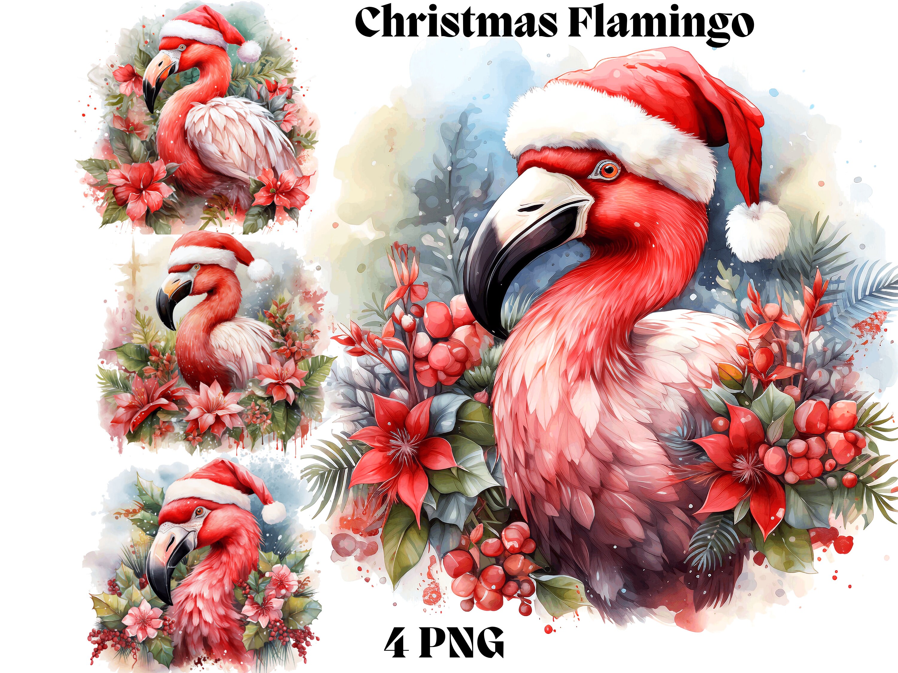Flamingo Christmas Clipart PNG Flamingo in Santa Hat Festive Bird ...