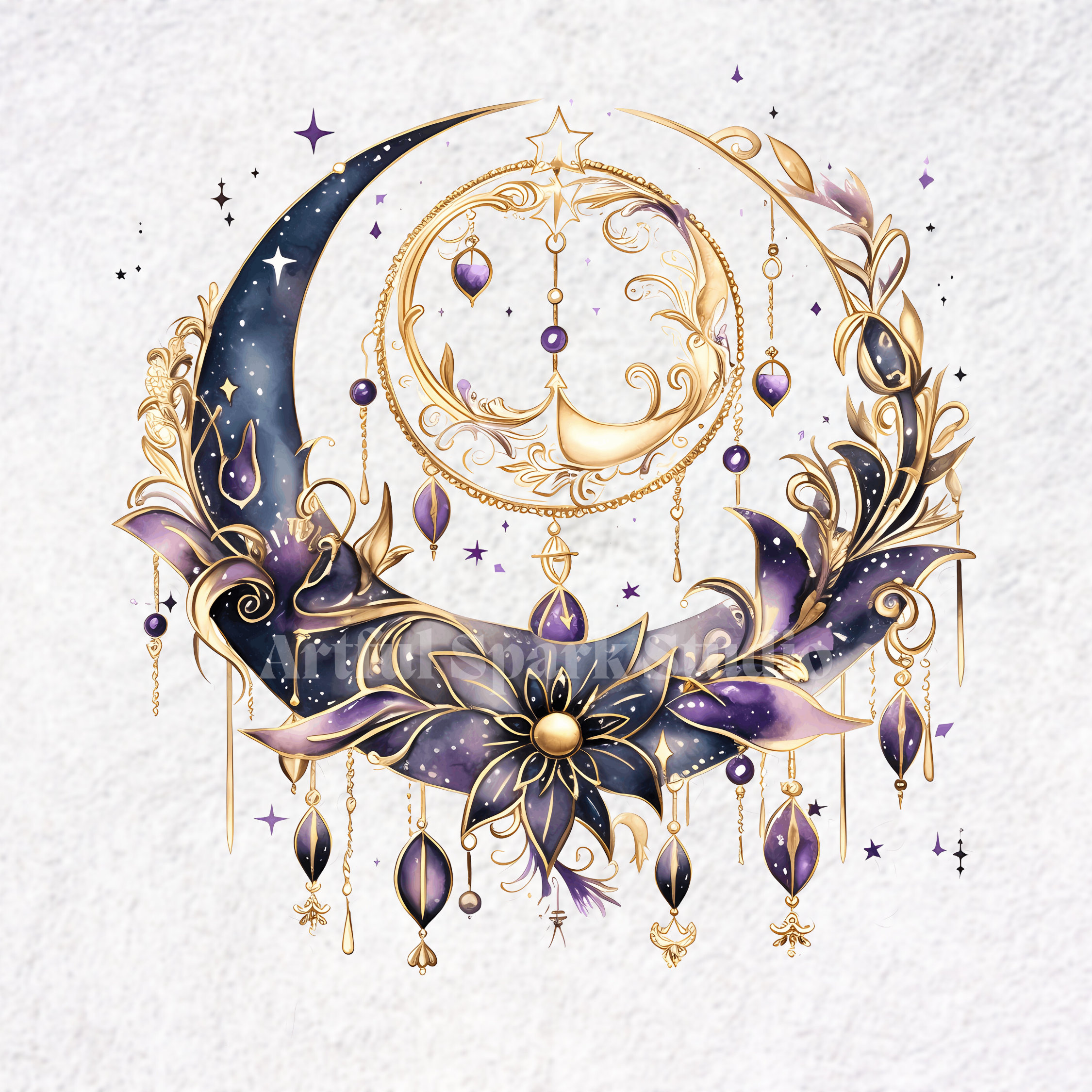 Floral Celestial Dreamcatcher Clipart PNG Purple Gold Mystic Aesthetics ...