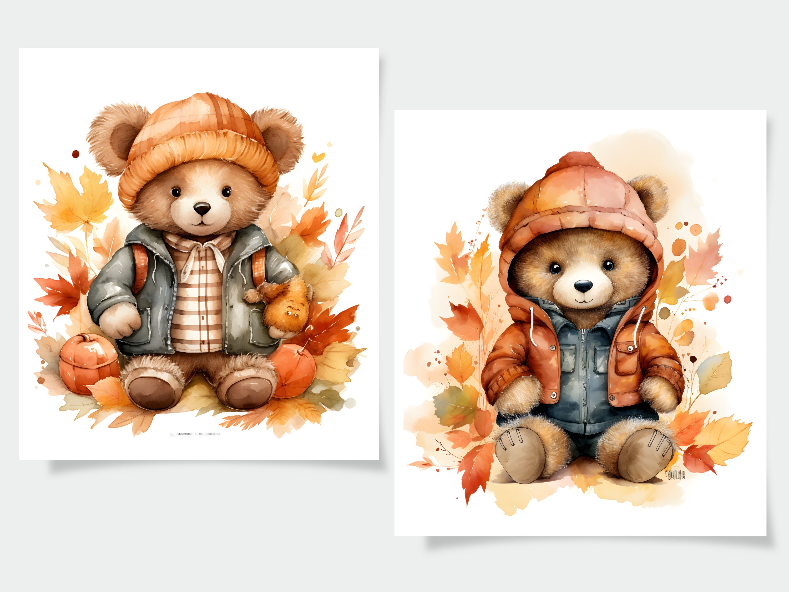 Autumn Teddy Bear Clipart Fall Teddy Cozy Sweater Hat Tea Cup Cute ...