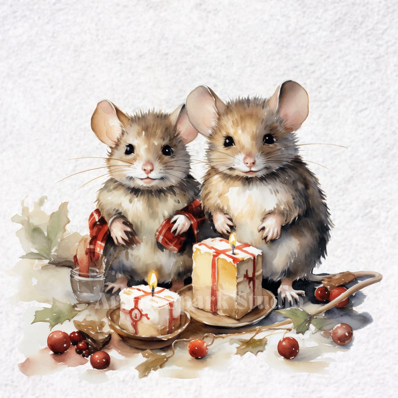 Mice Cheese Feast Clipart PNG Festive Mice Celebrate Mouse Winter ...