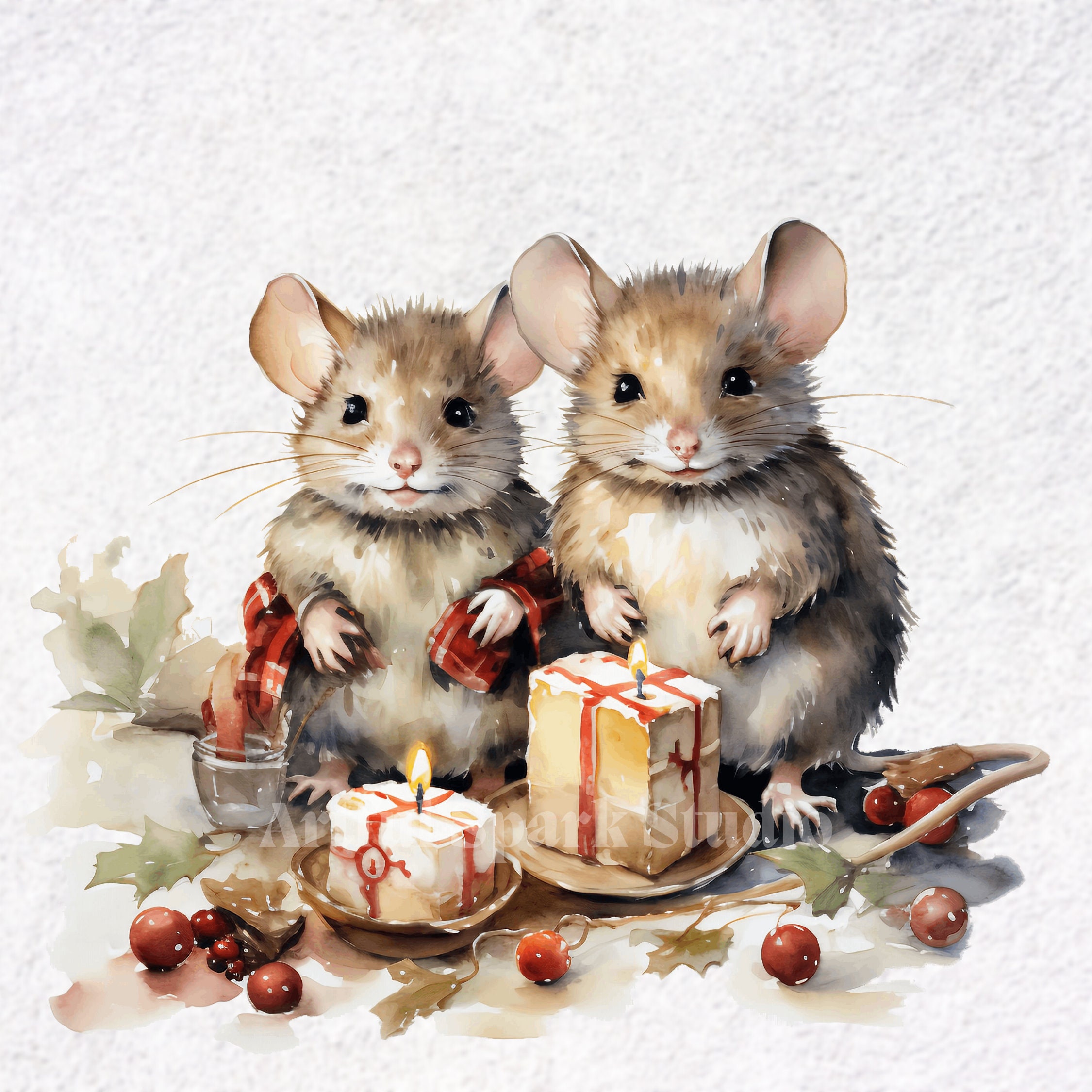 Mice Cheese Feast Clipart PNG Festive Mice Celebrate Mouse Winter ...