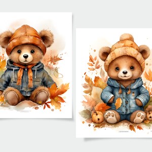 Autumn Teddy Bear Clipart Fall Teddy Cozy Sweater Hat Tea Cup Cute ...