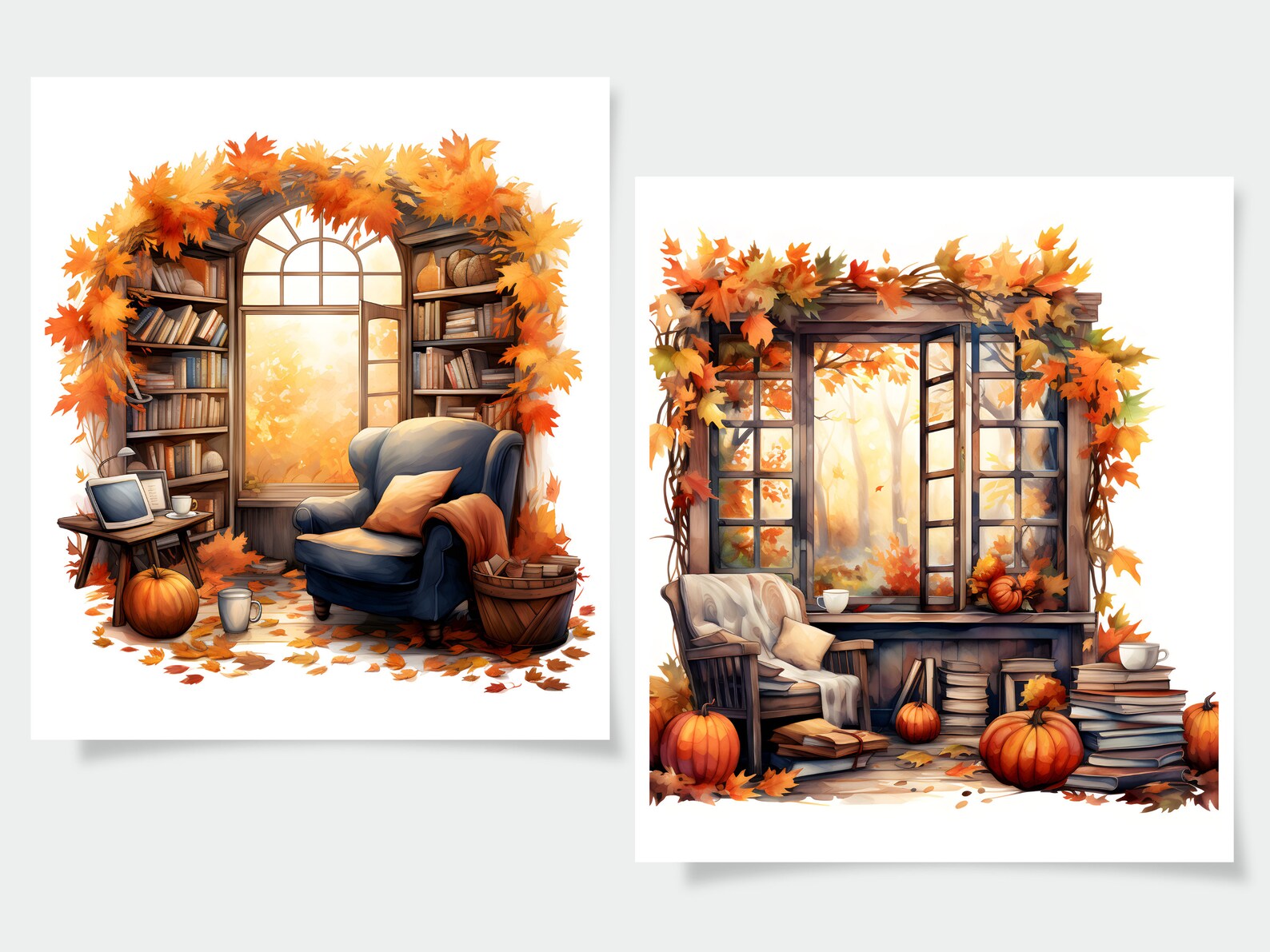 Autumn Reading Nook Clipart Fall Window View Cozy Fireplace Books Home ...